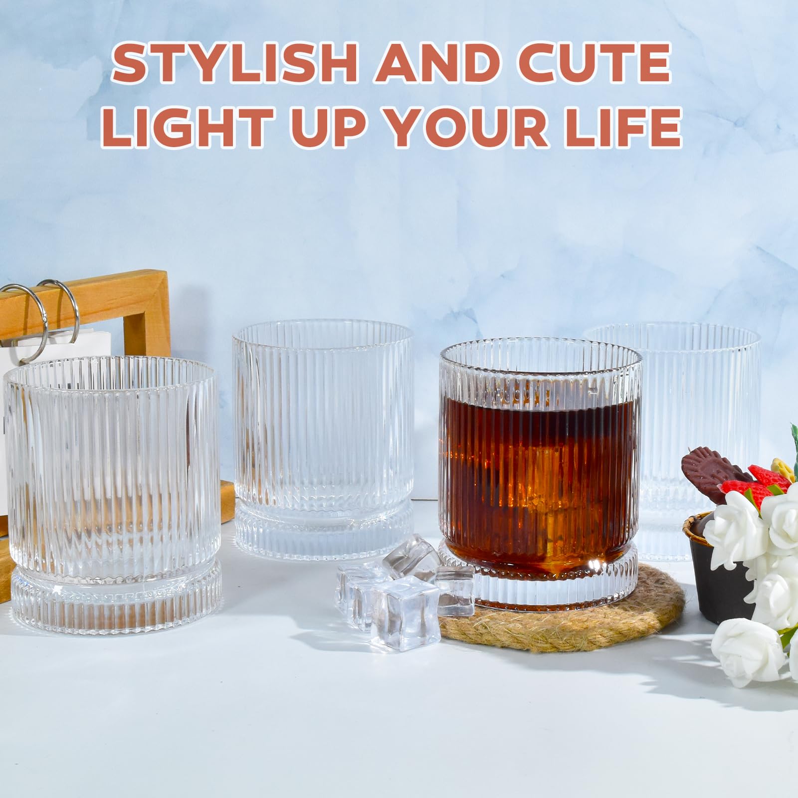 Snapklik.com : Ribbed Glassware Set Of 4, 12 Oz Vintage Drinking ...