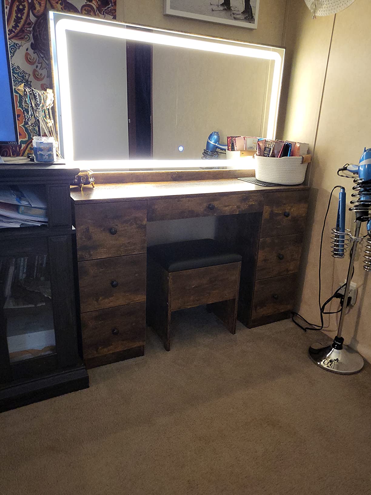 $34/mo - Finance IRONCK Vanity Desk Set with Large LED Lighted Mirror ...