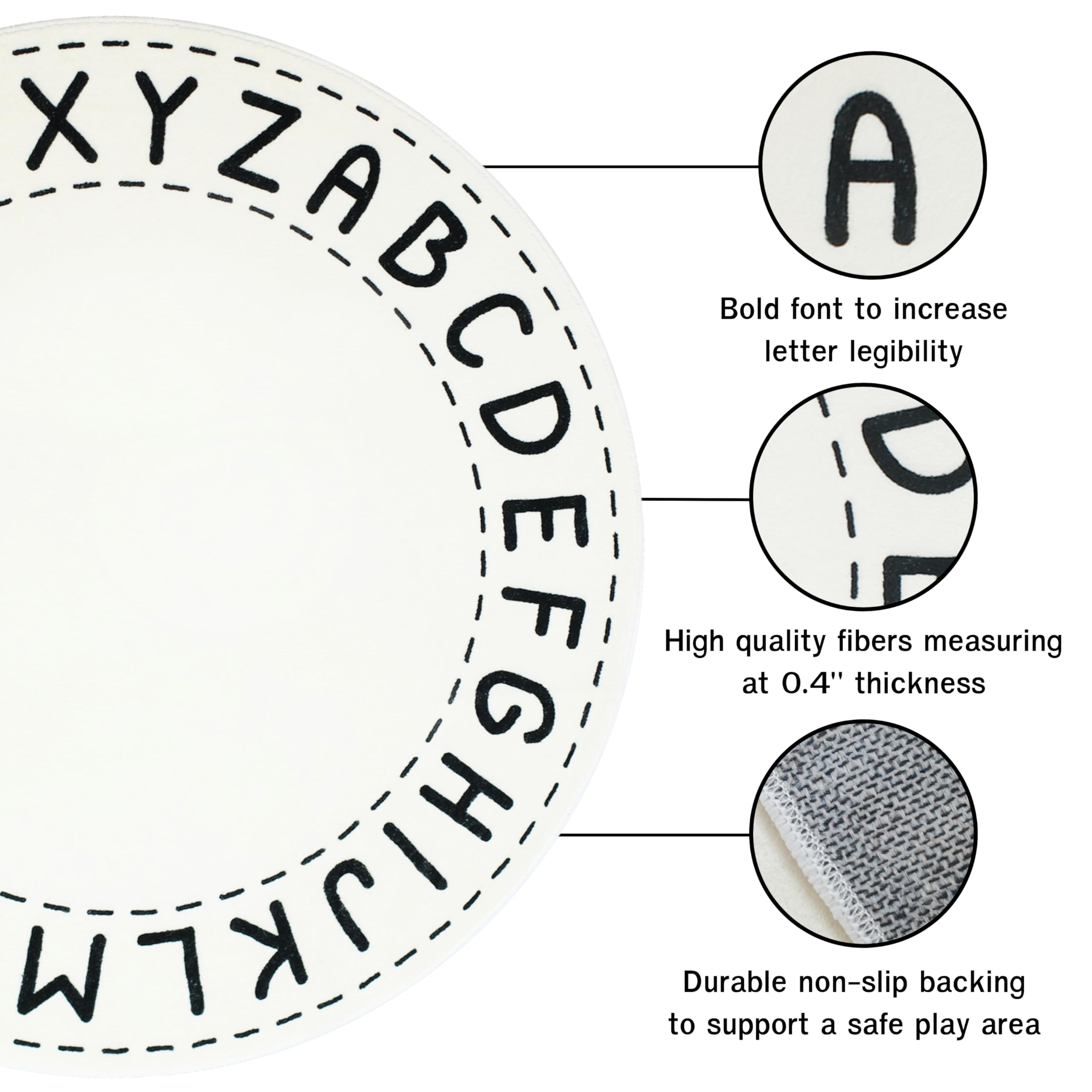 Alphabet Play Rug ABC Alphabet Circle Rug 5ft - Non-Slip Educational ...