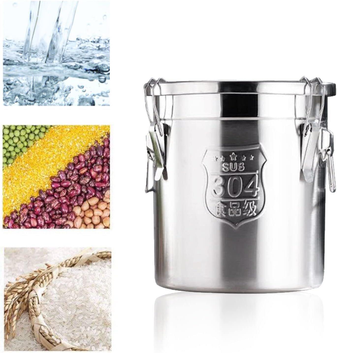 EurHomePlus 6L/12L Stainless Steel Grain Container Flour Container 304 ...