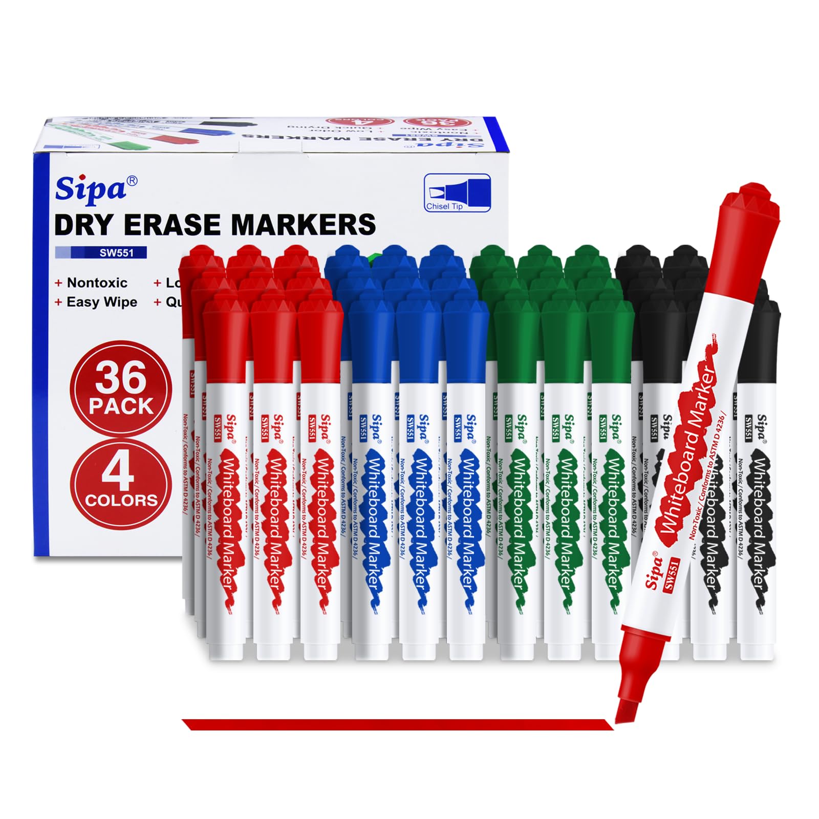 Snapklik.com : 36 Bulk Dry Erase Markers, Chisel Tip White Board ...