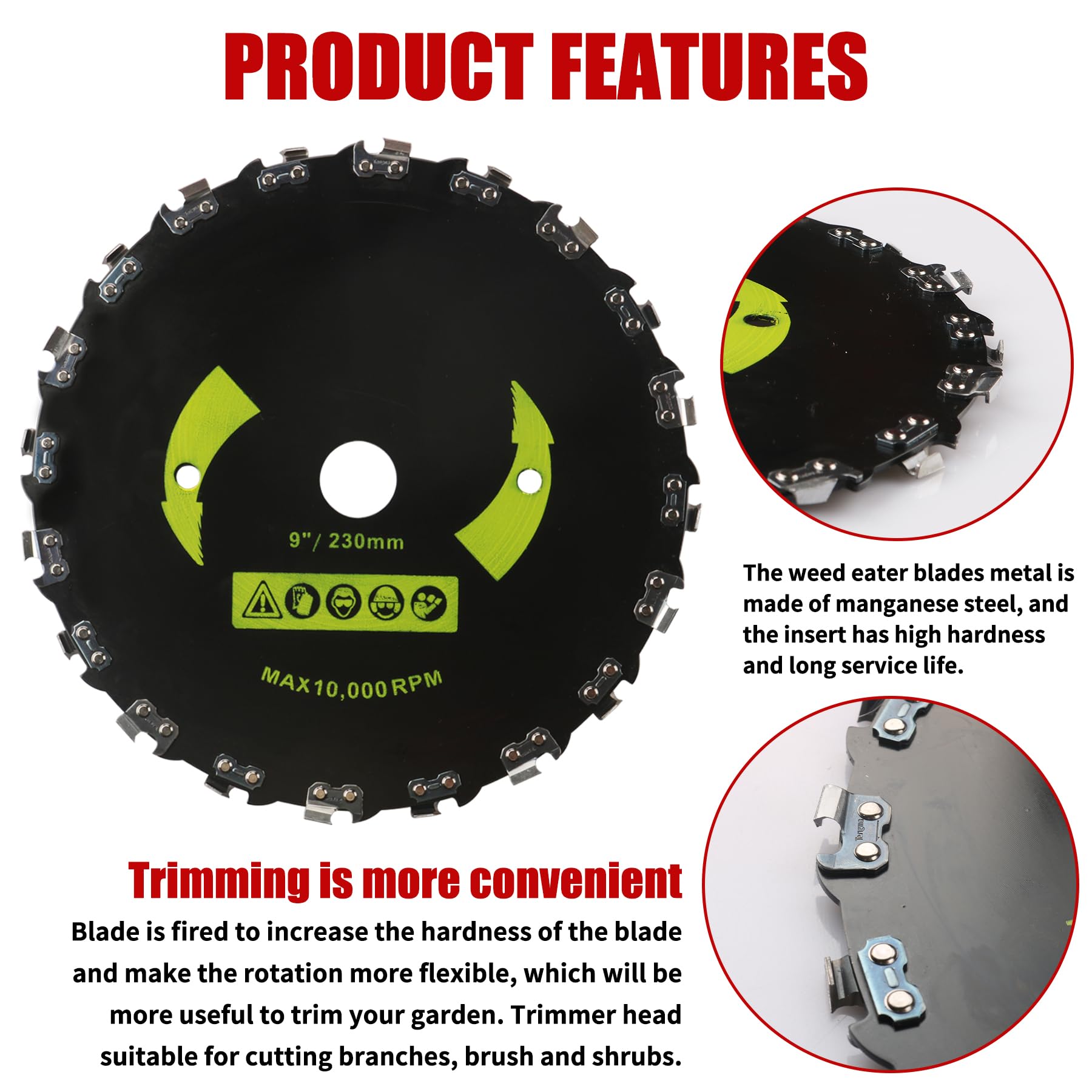 Snapklik.com : 9" X 20 Teeth Brush Blades Carbon Steel Round Chainsaw ...