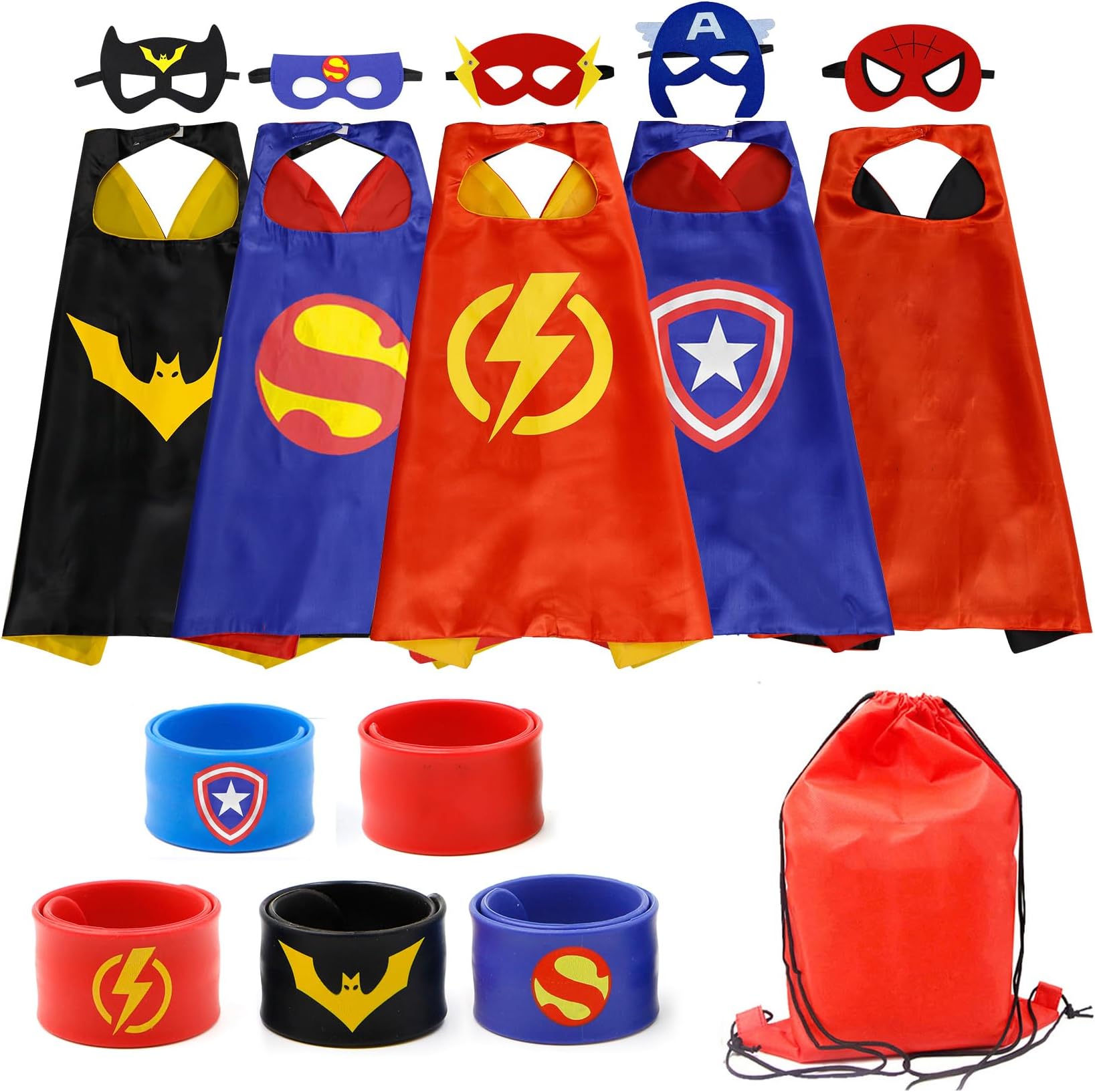 ADJOY Kids Superhero Capes and Masks with Large Superhero Stickers ...