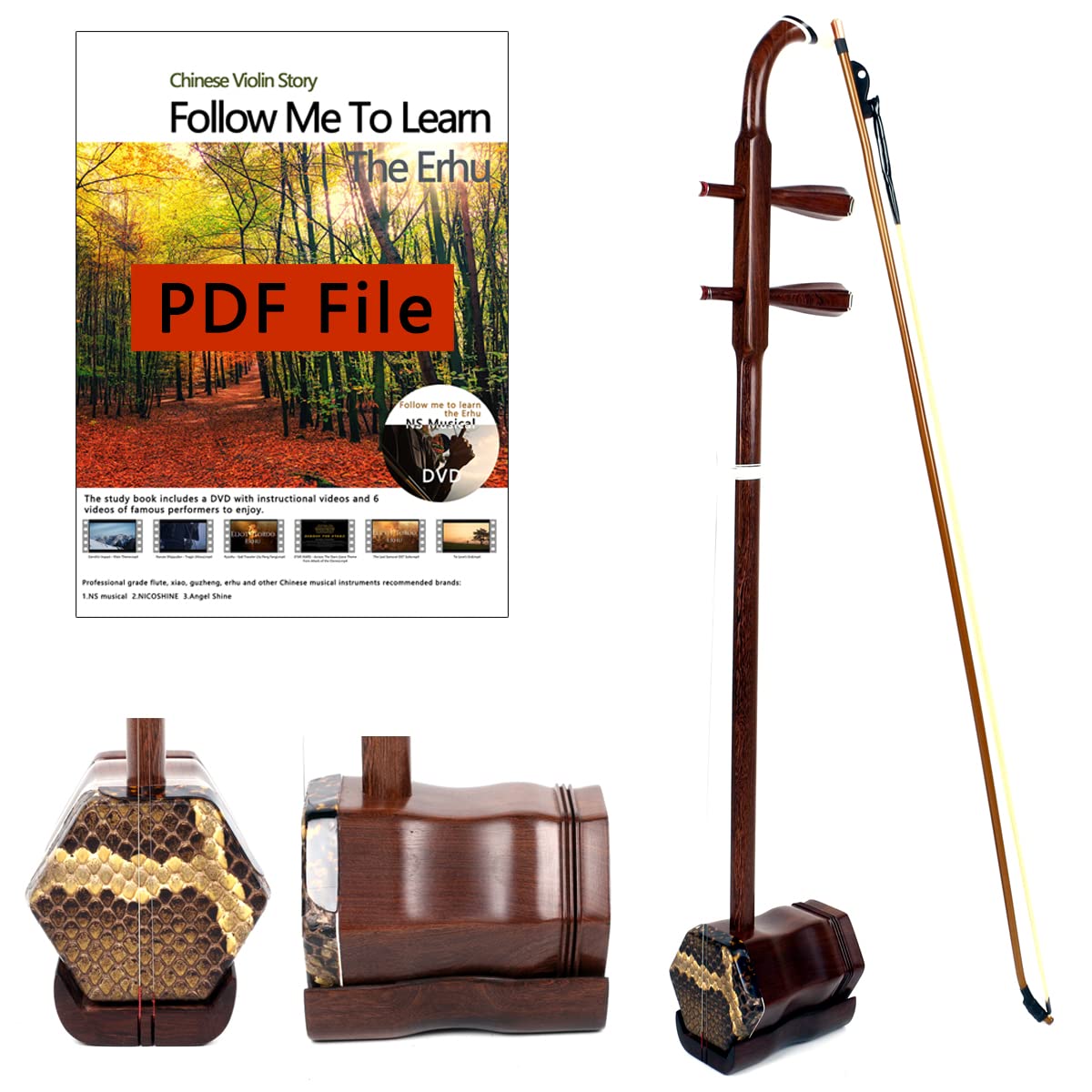 Chinese Rosewood Erhu 2 Stringed Chinese Violin Fiddle Instrument ...