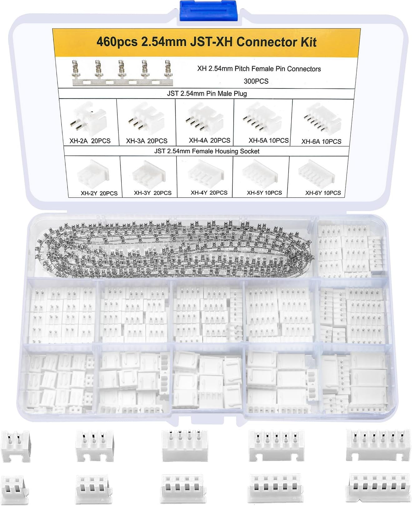Amazon.com: 20 Sets Mini Micro JST-XH 2.54mm Pitch 2 Pin Male Connector with 10cm Silicone Wire ...