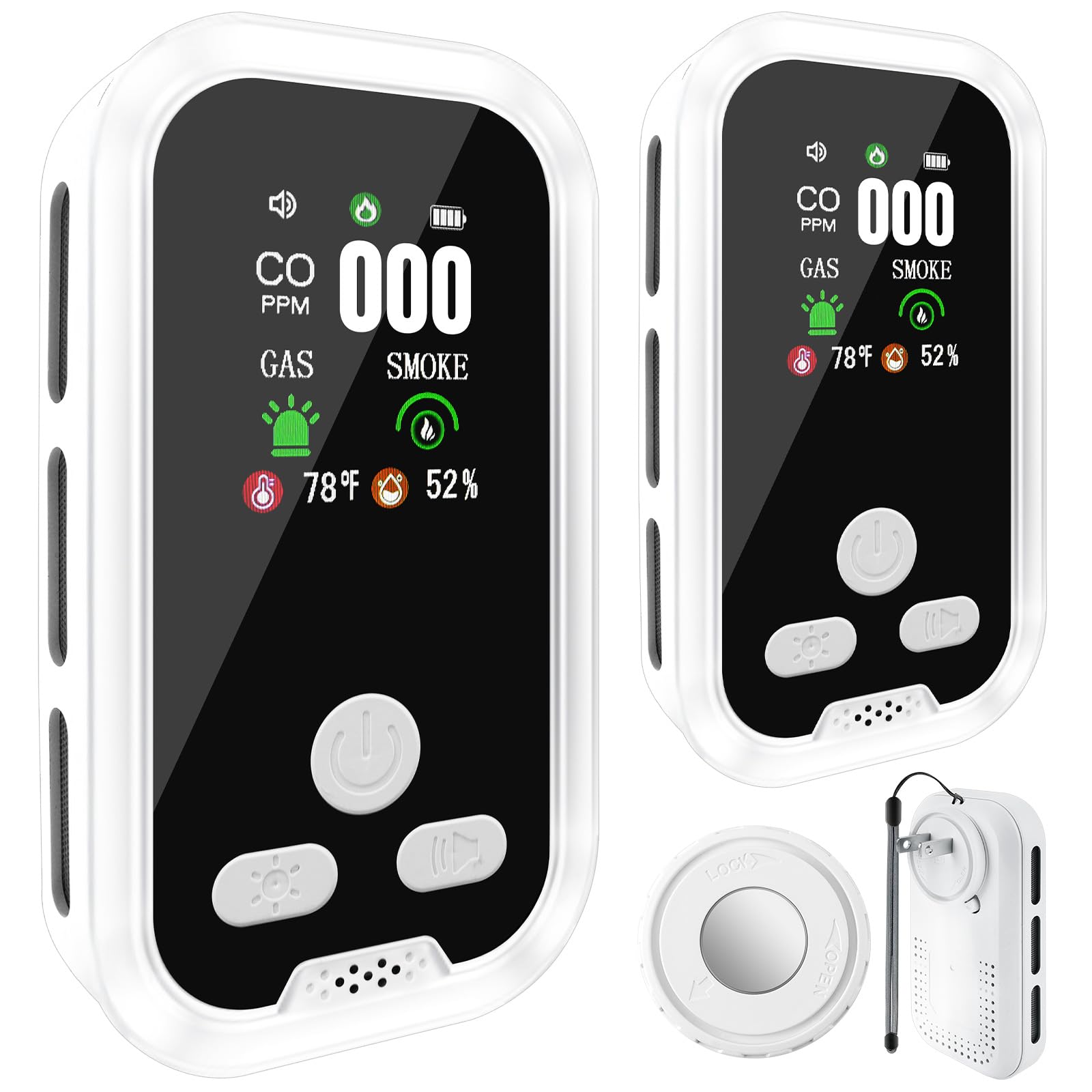 2-Pack 5 in 1 Carbon Monoxide Smoke Combustible Gas Detector Portable ...