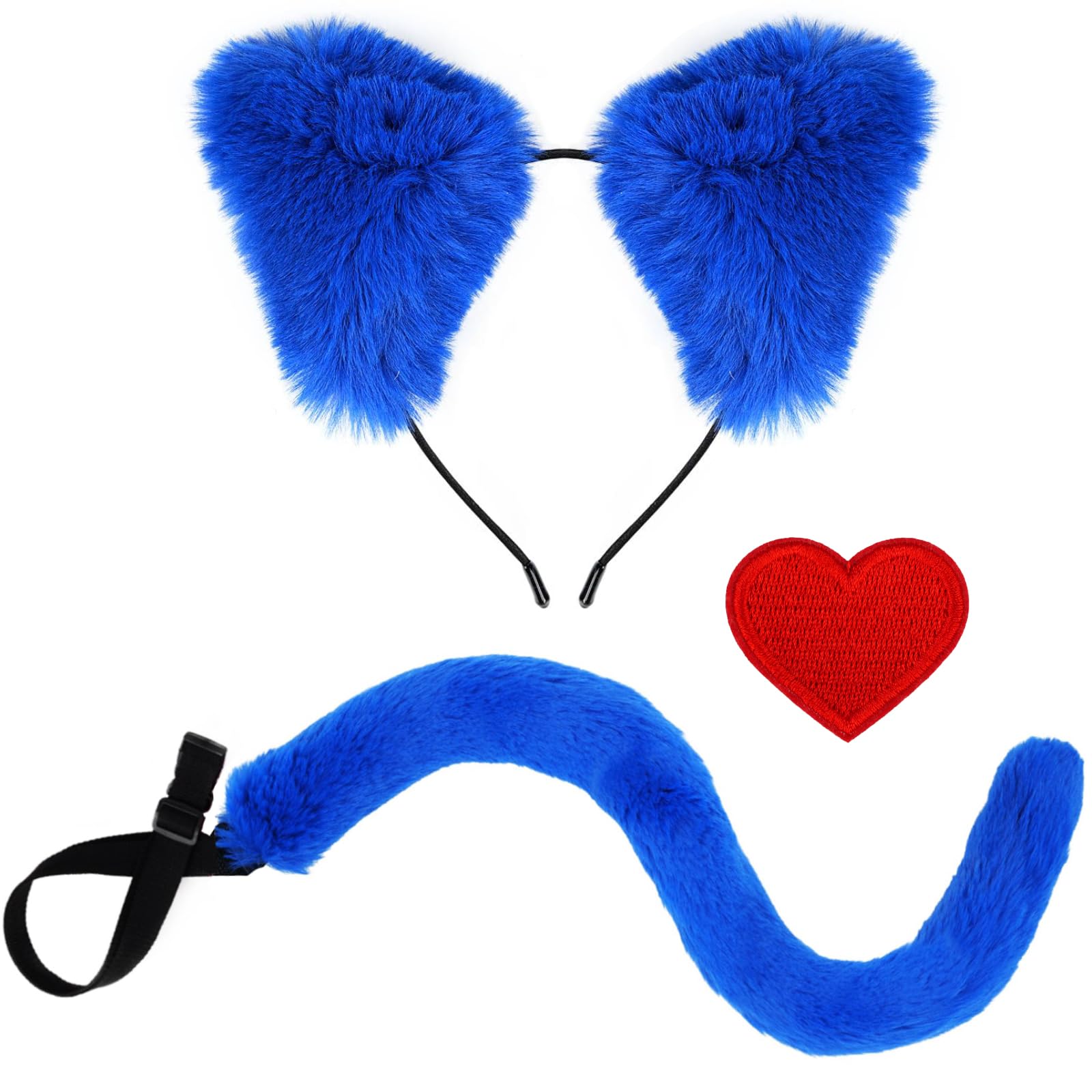 Amazon.com: Long Fur Cat Ears Headband and Cat Tail Set Halloween Cat ...