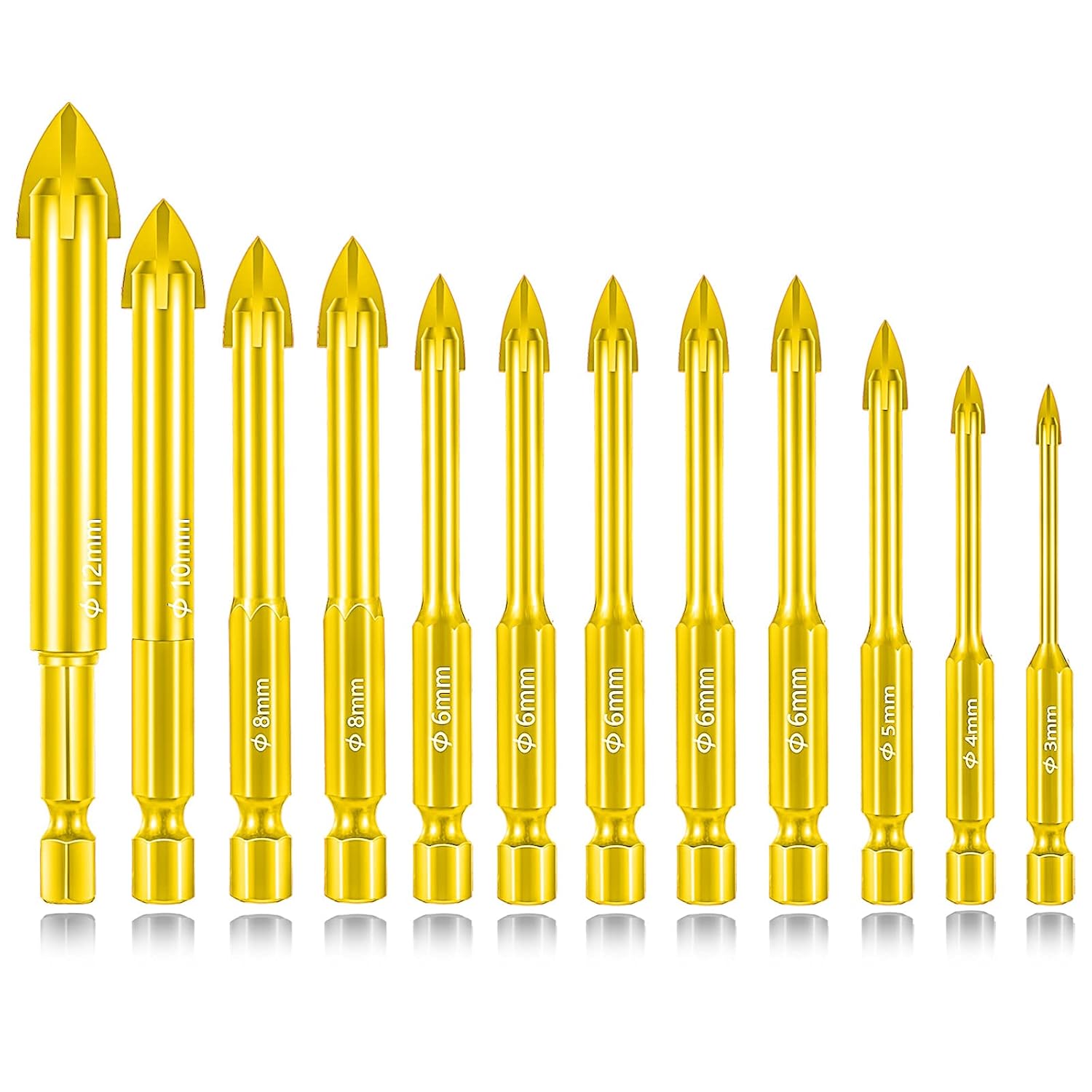 12 Pieces 3-12 MM Gold Glass Concrete Drill Bit Set Masonry Drill Bits ...