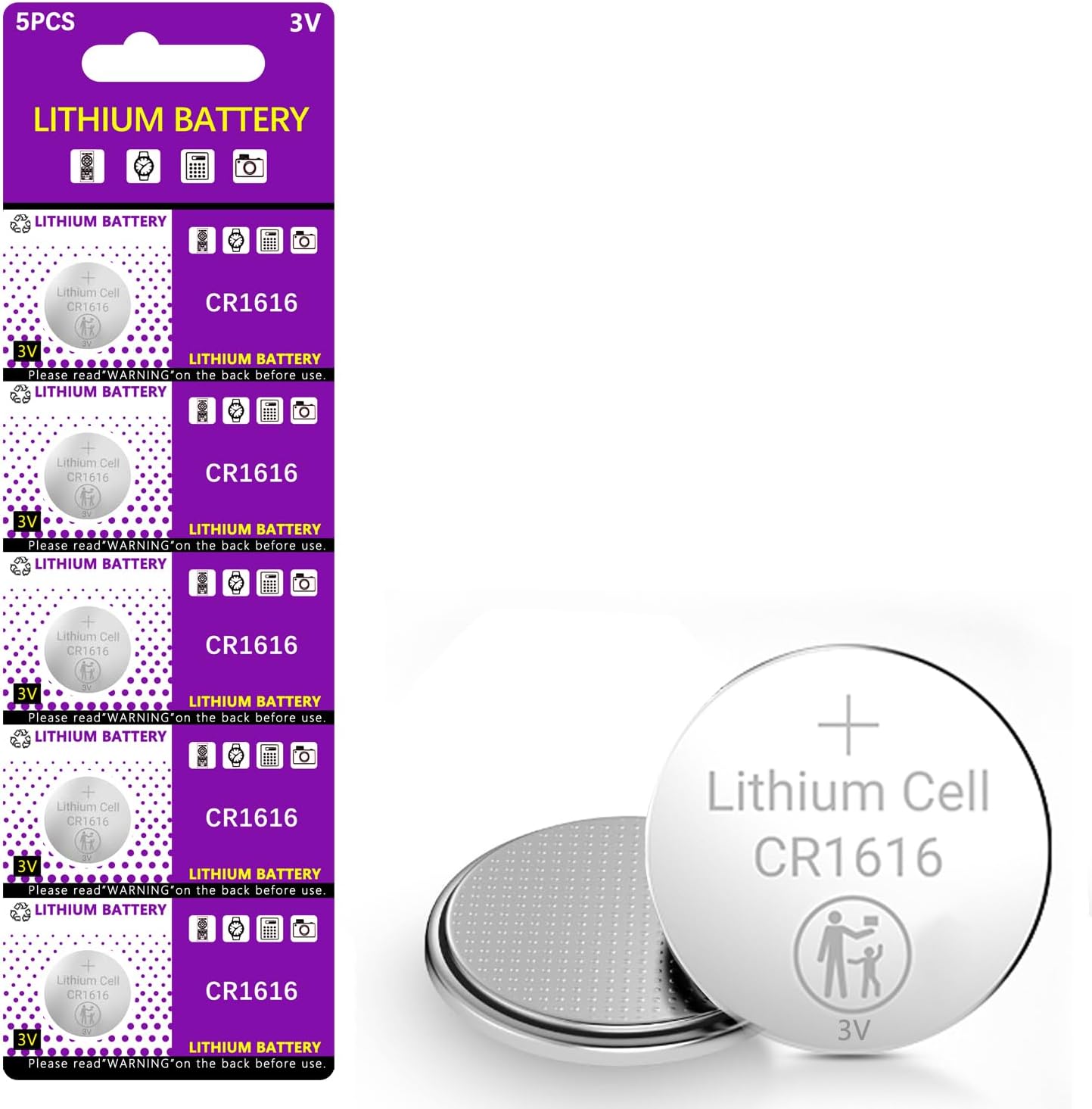 5 Pack CR1616 Battery 3V Lithium Battery Coin Button Cell Premium ...