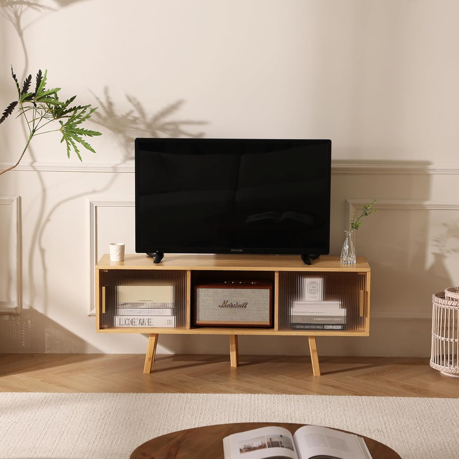 Amazon.com: Baveke Bamboo TV Stand Entertainment Center- Mid-Century ...