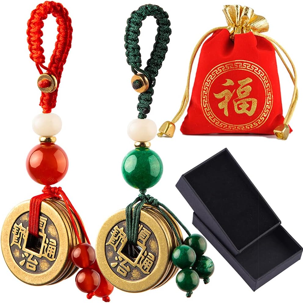 Amazon.com: Pack of 2 Chinese Feng Shui Money Coins Lucky with Red ...