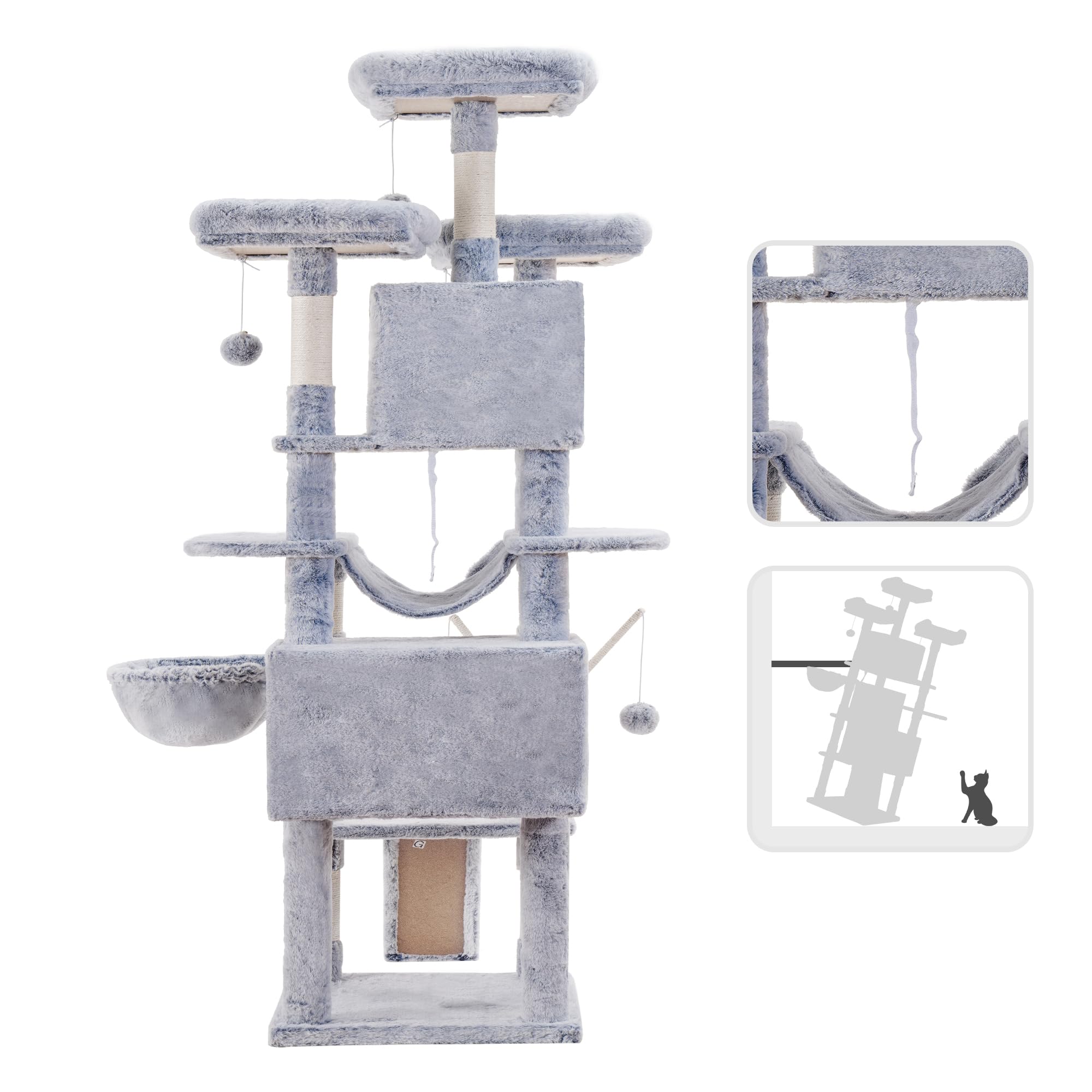Hey-brother Cat Tree, 71 inches XL Large Cat Tower for Indoor Cats ...