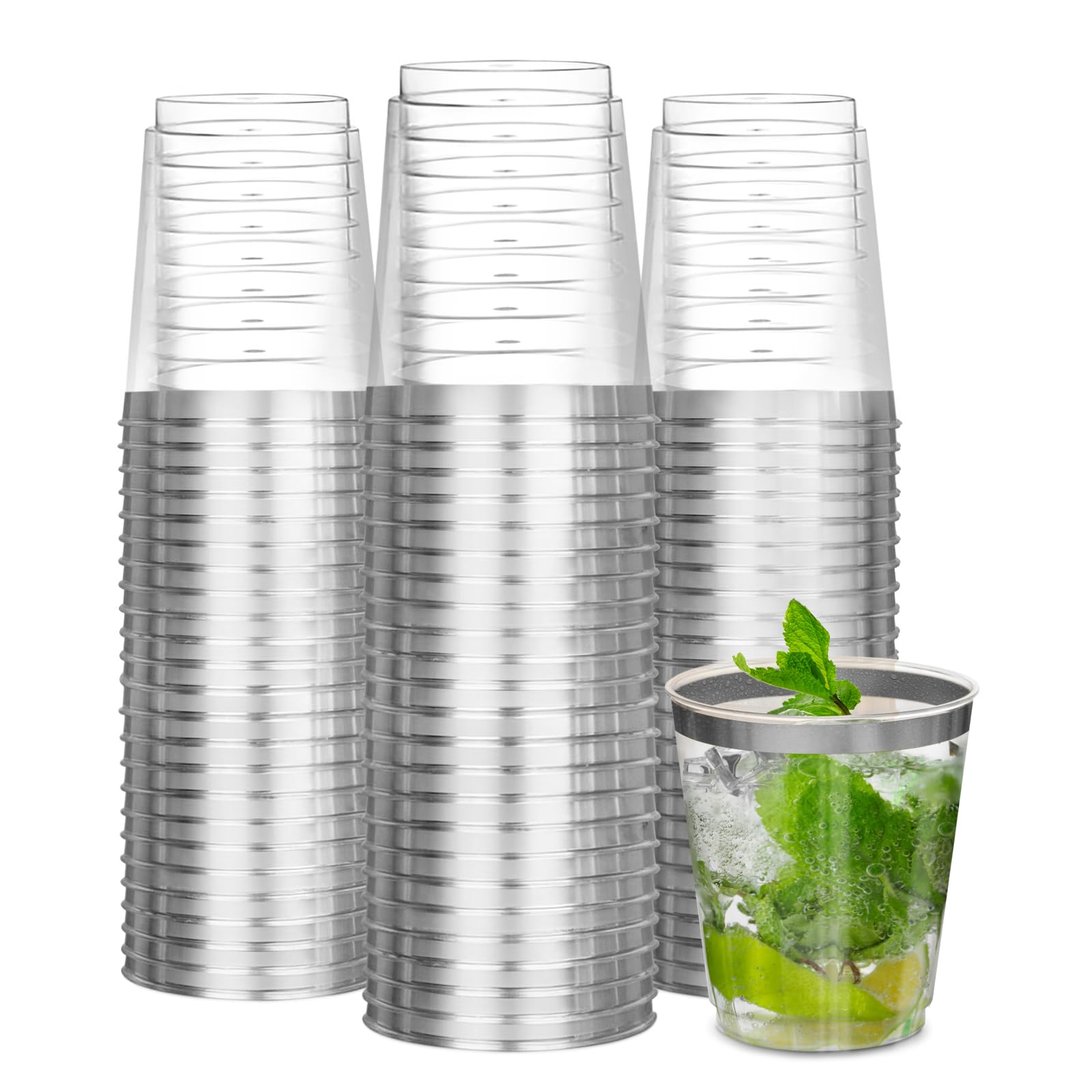Amazon.com: R-kay Silver Plastic Cups For Party - 50 Pack - 8Oz Clear ...