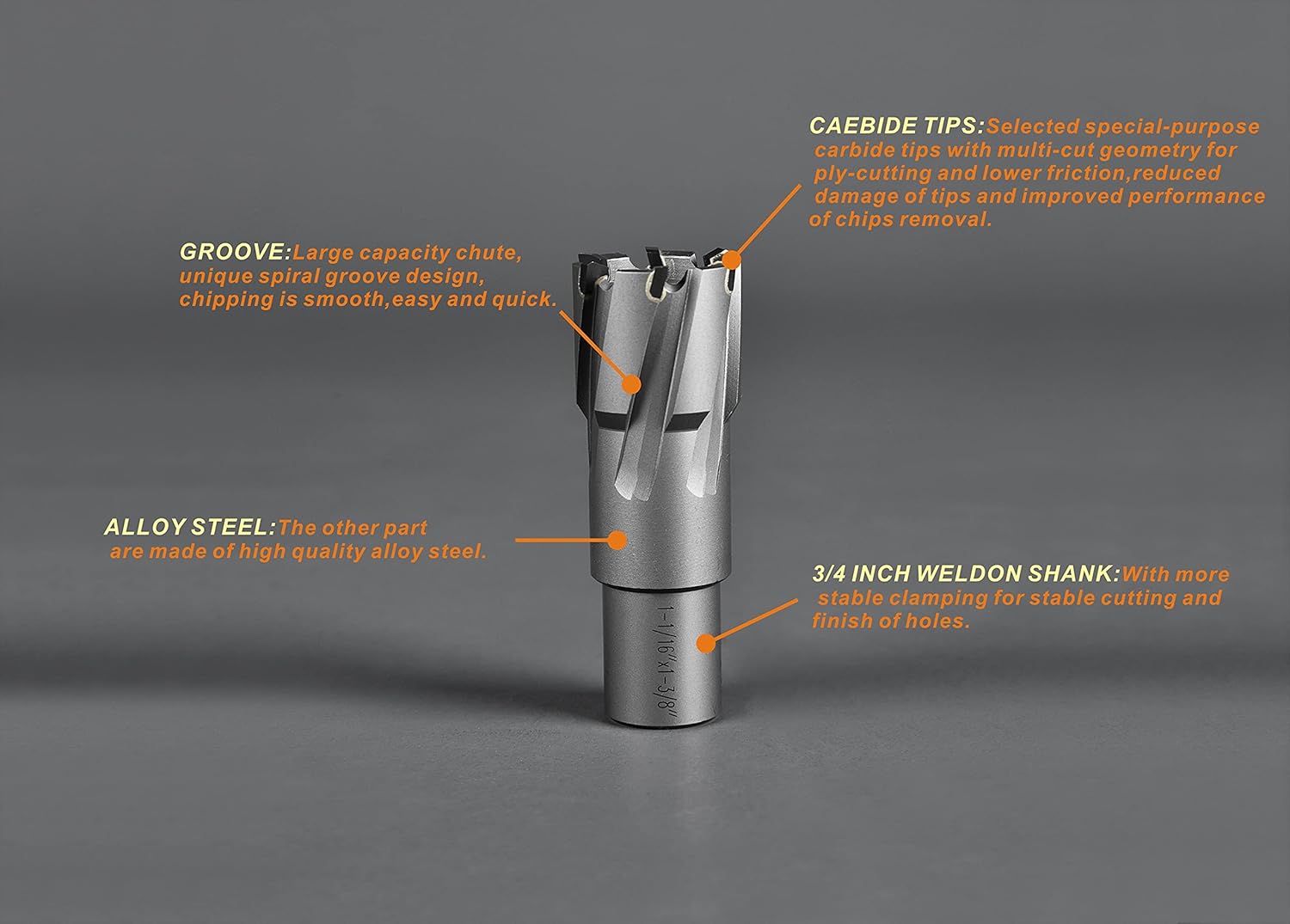 JESTUOUS Annular Cutter Set - 8pcs, Carbide, 34 Inch Weldon Shank, 1-38 ...