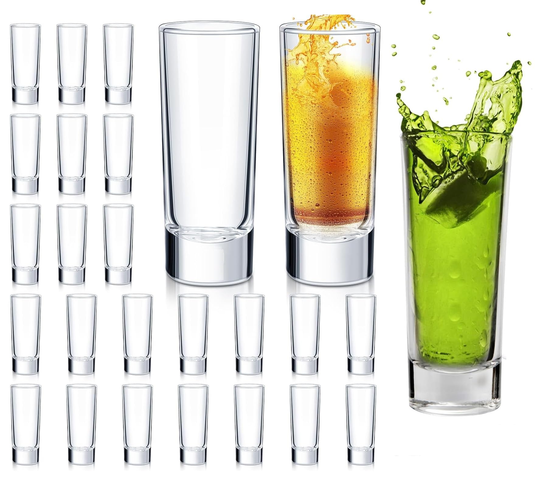 KisSealed Tall Shot Glasses Bulk with Heavy Base,24 Pcs 2 oz Clear Tall ...