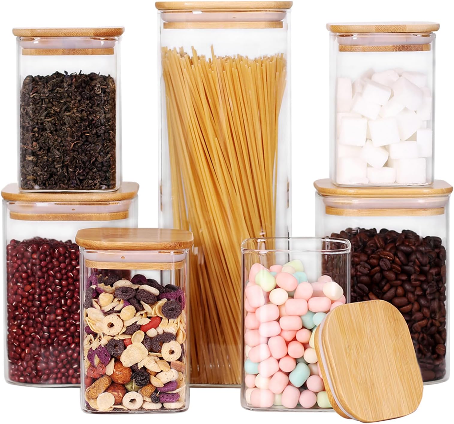 Amazon.com: Spreccio Square Glass Food Storage Jars with Lids[Set of 3 ...