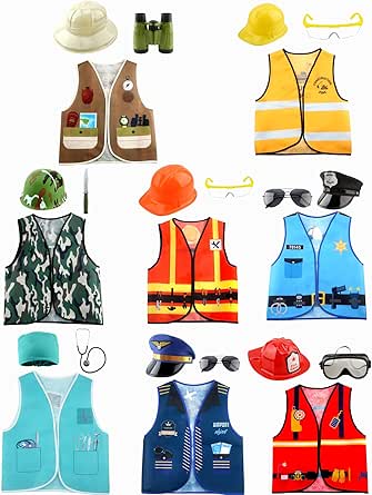 Puteraya 8 Sets Kids Dress Up Vests and Hats Career Day Role Play ...