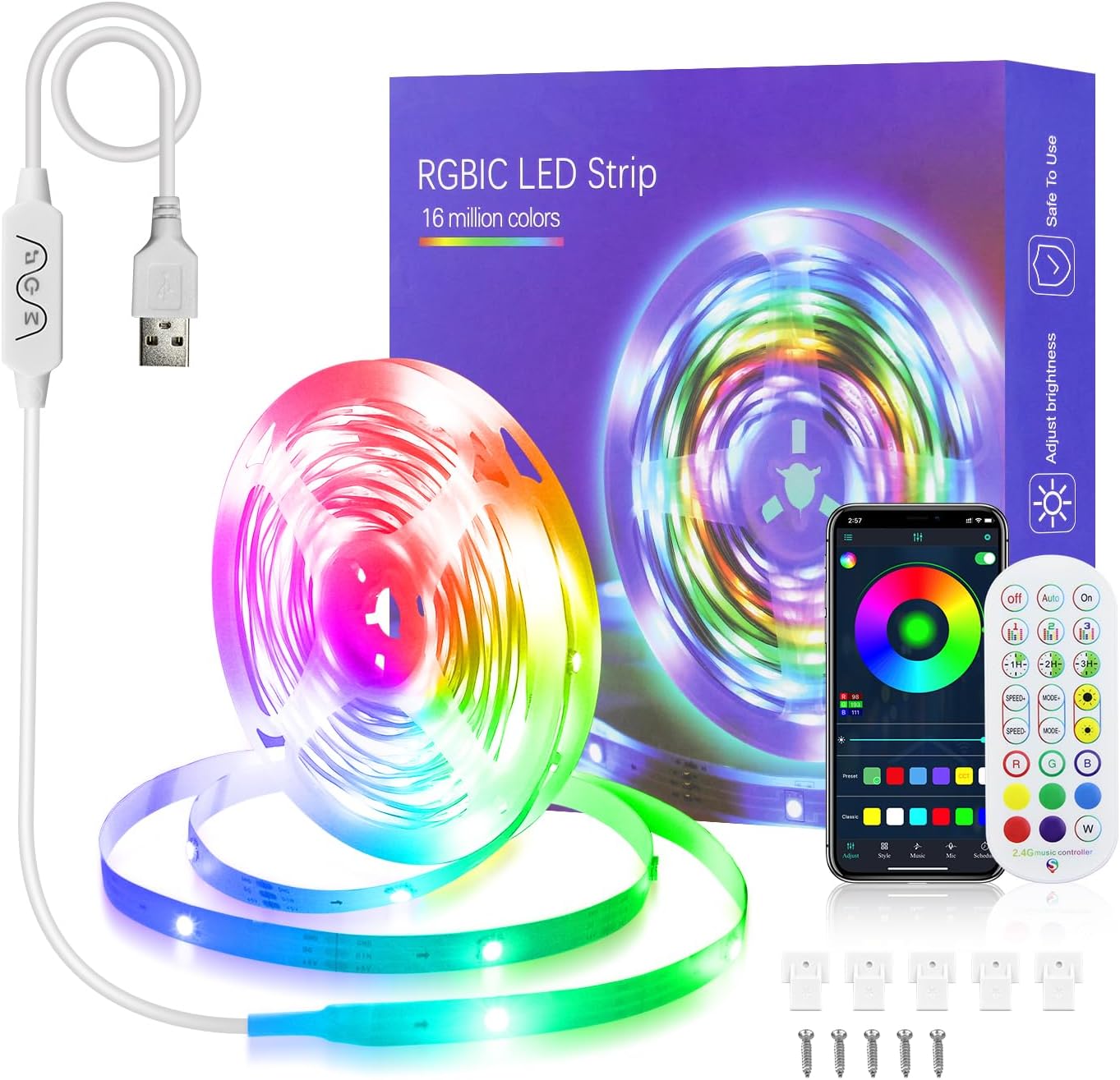 ALITOVE USB LED Light Strip for Bedroom 32.8ft RGB IC Bluetooth Strip ...