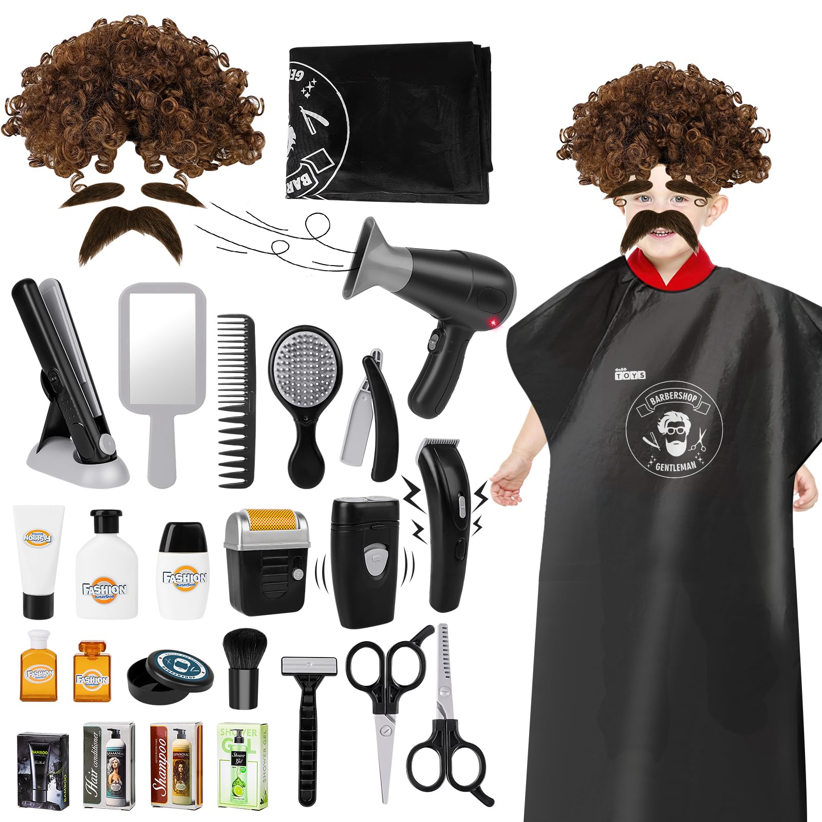 Amazon.com: deAO Barber Shop Pretend Play Toy,29 PCS Kids Shaving Kit ...