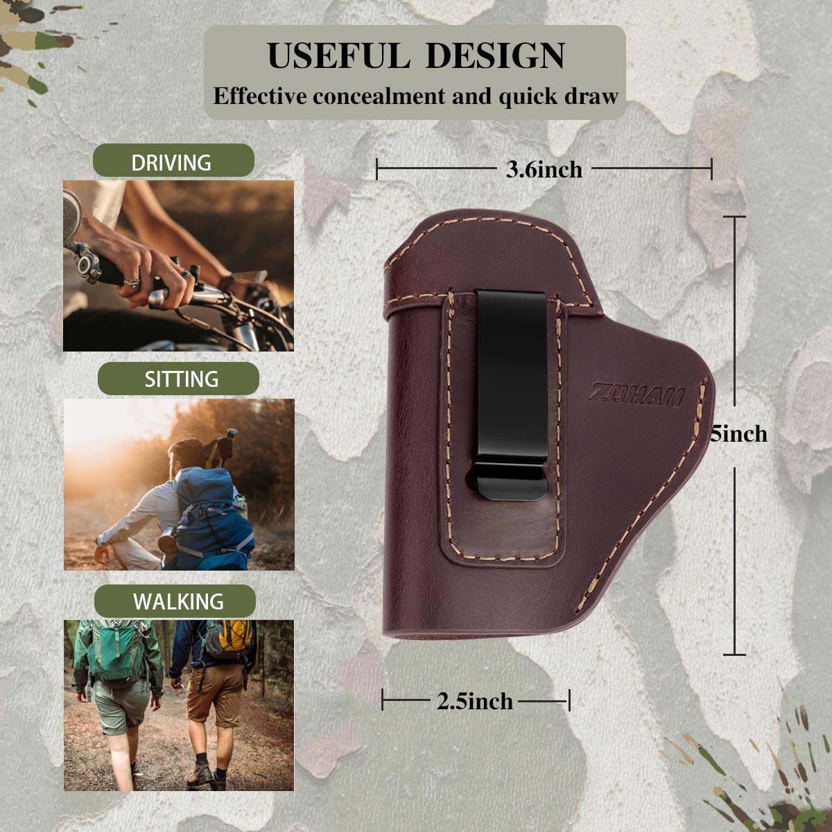 Snapklik.com : ZOHAN IWB Leather Holster Concealed Carry Inside The ...