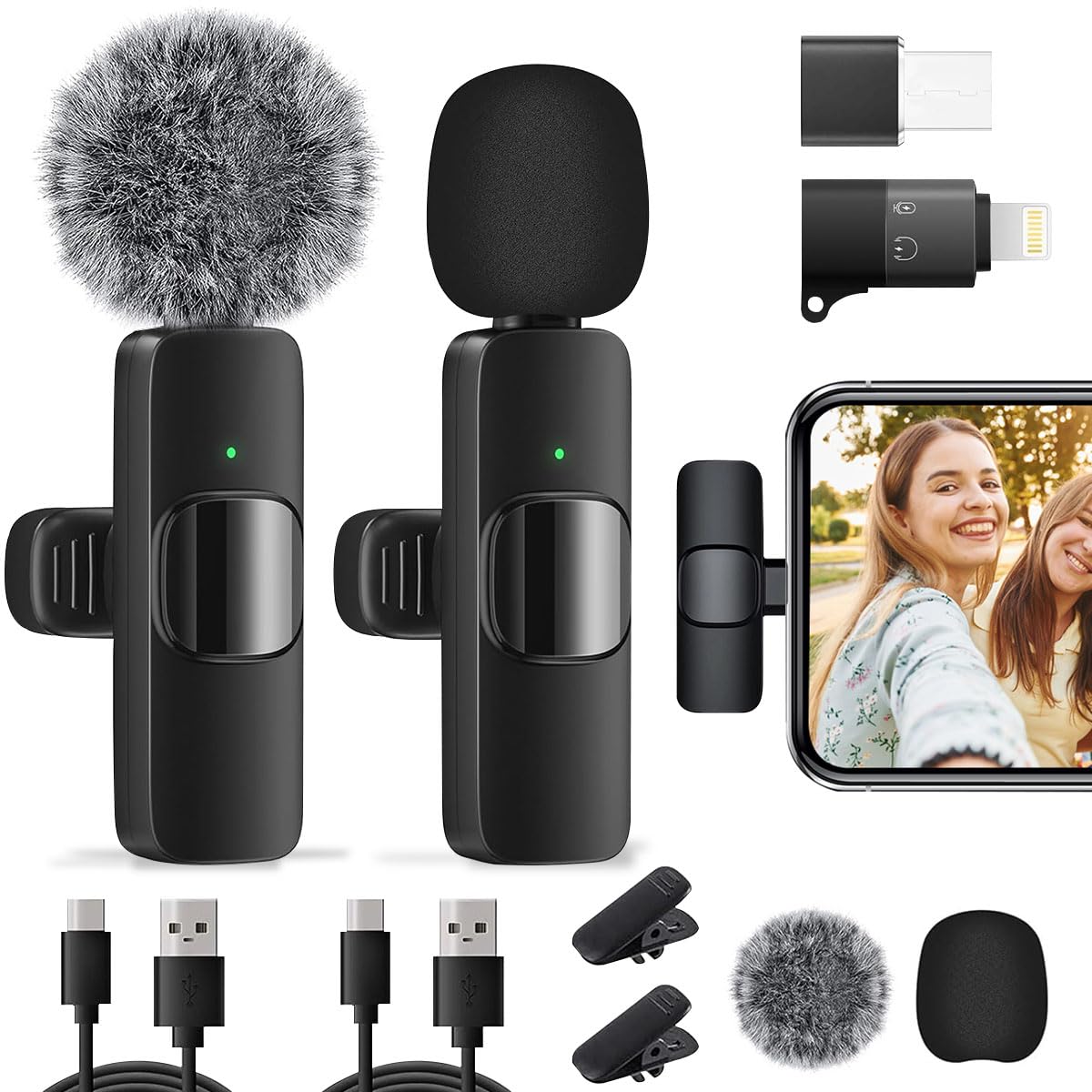 2 Pack Micrófono Inalámbrico,Microfono de Solapa para iPhone/iPad ...