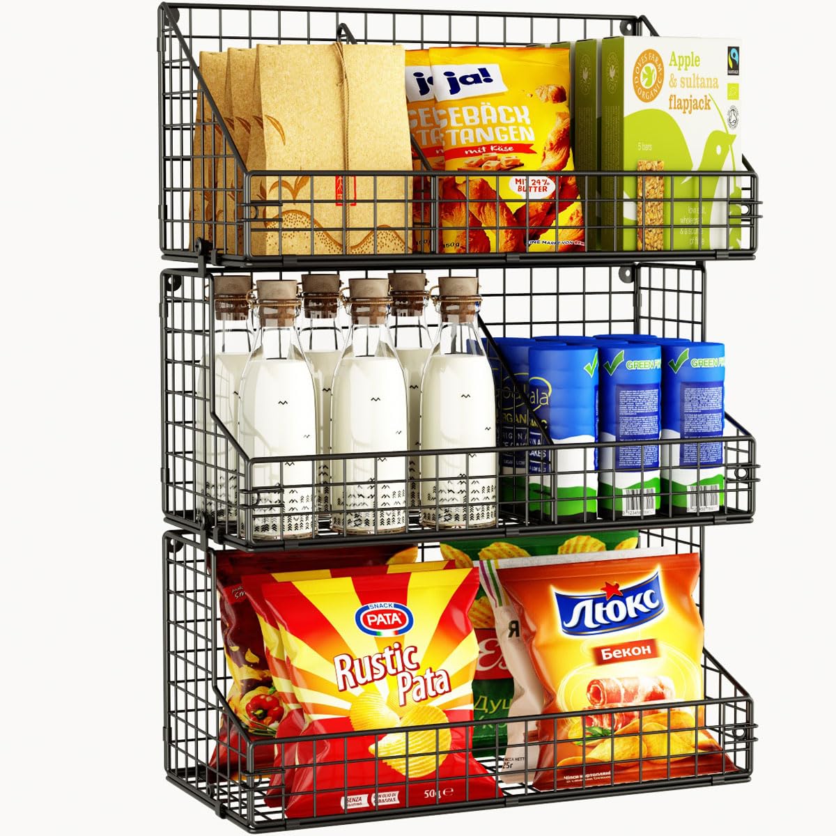 Buy 3 Tier Large Snack Organizer for Pantry Shelf with Adjustable ...