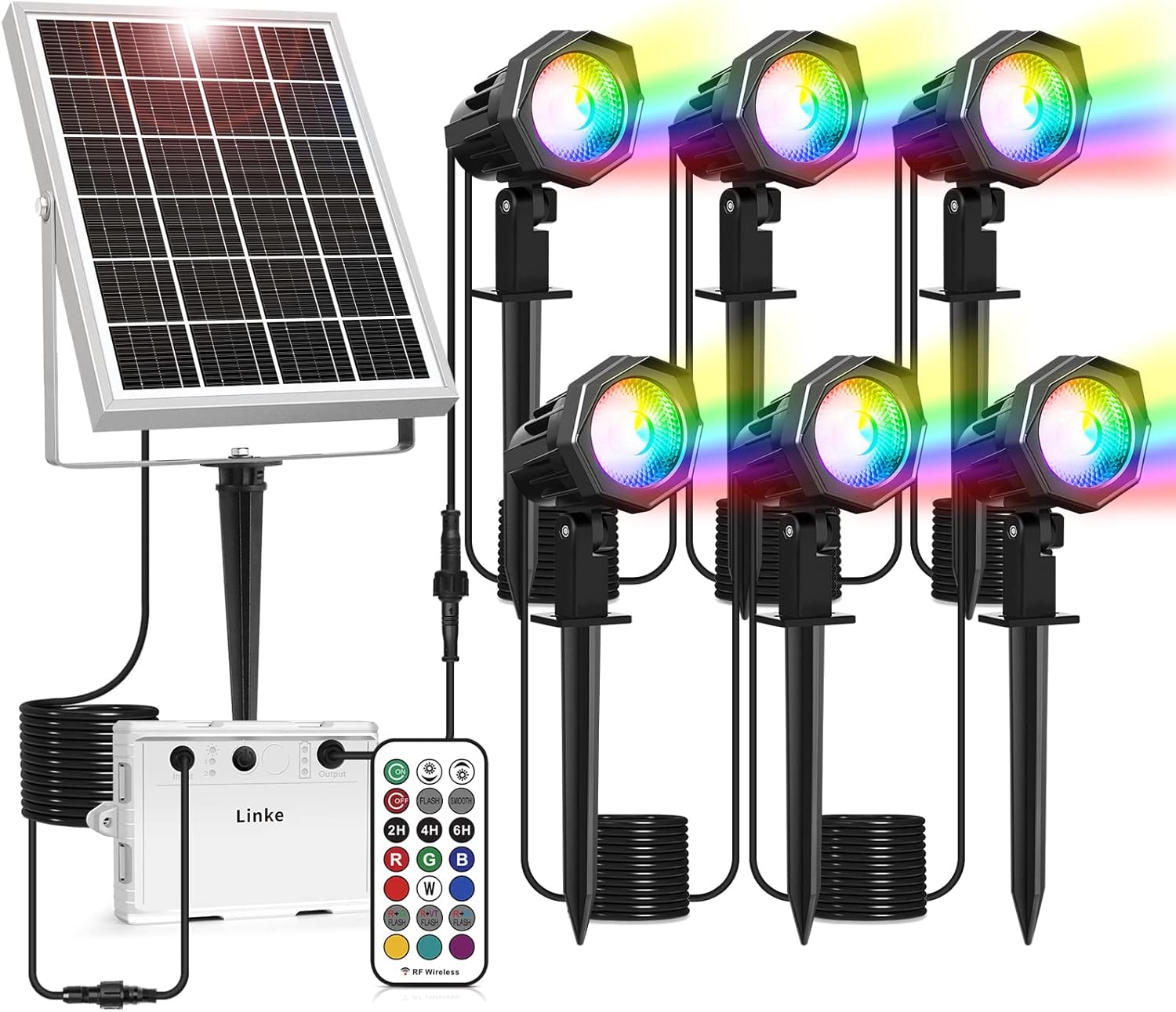 Linke Solar Spot Lights Outdoor Garden, 6 in 1 Colour Changing Led RGB ...