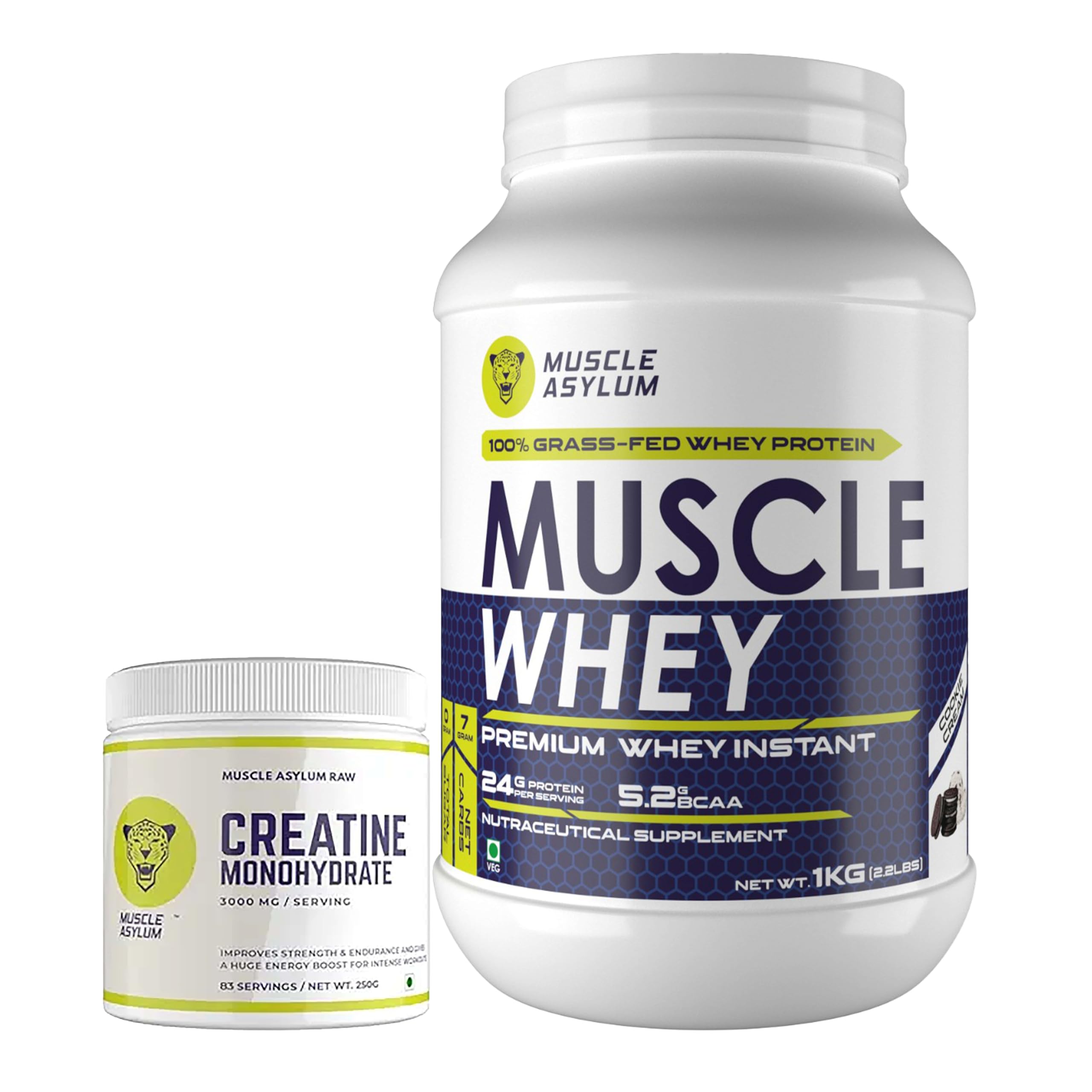 Muscle Asylum Premium Whey Protein & Creatine Combo|25 Servings, 1kg ...
