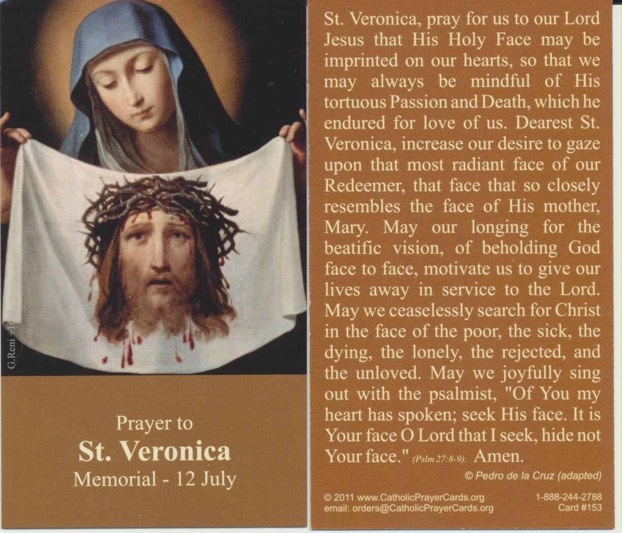 Amazon.com : Saint Veronica Holy Prayer Card Patron of Christians ...
