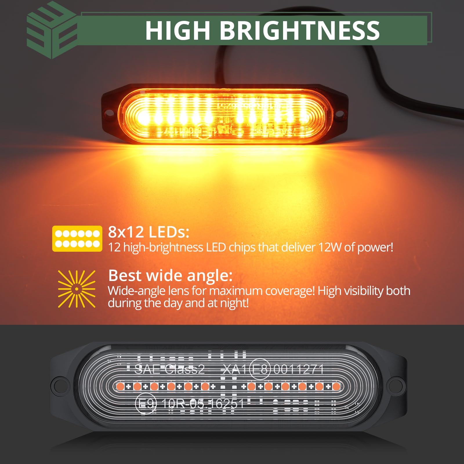 EYPINS 8PCS 12-LED Amber Strobe Lights – IP65 Waterproof, 22 Flashing ...