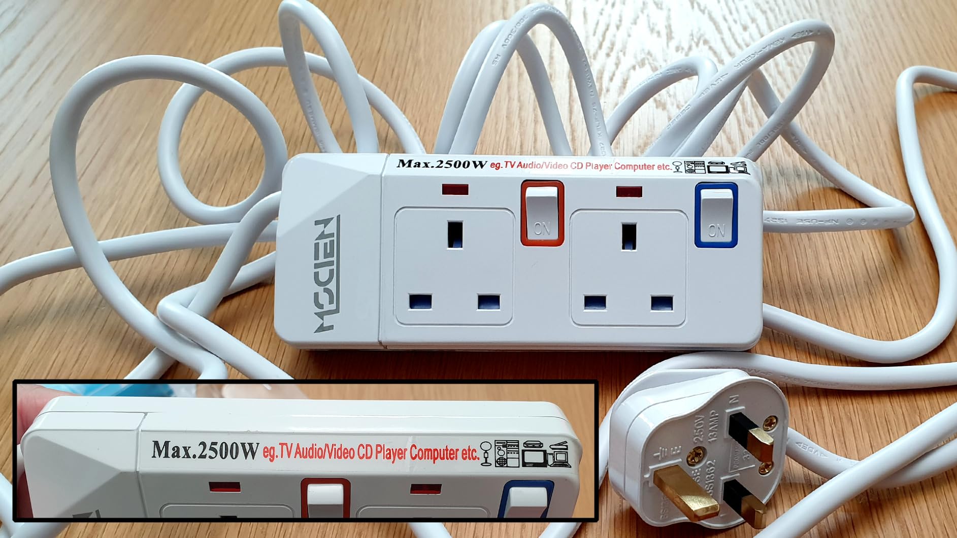 Mscien 5M Extension Lead, 2 Way Plug Extension with Individual Switches ...