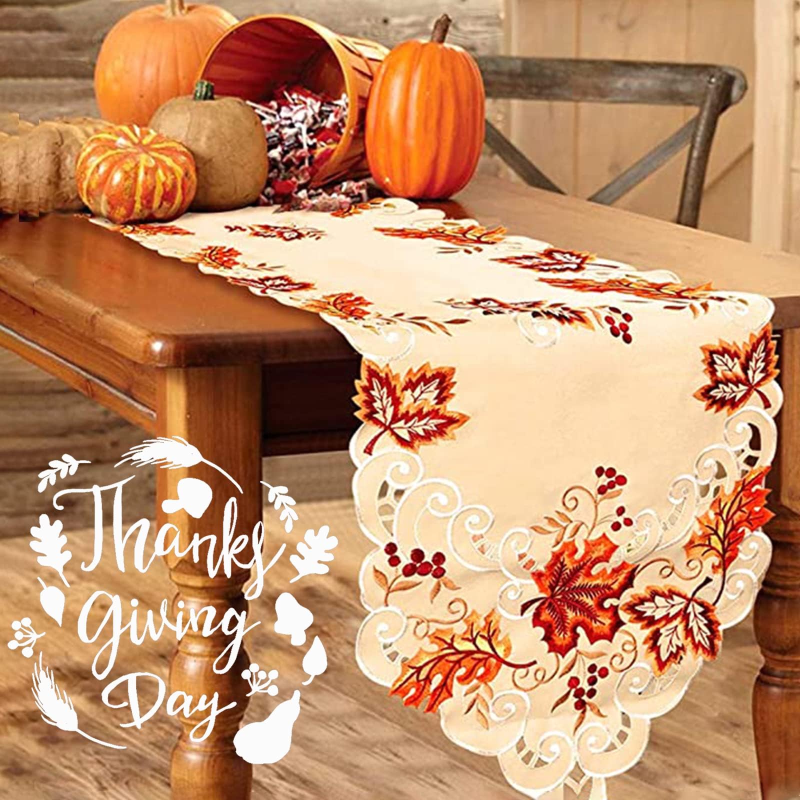 Amazon.com: AerWo Fall Table Runner Handmade Embroidered Maple Leaves ...