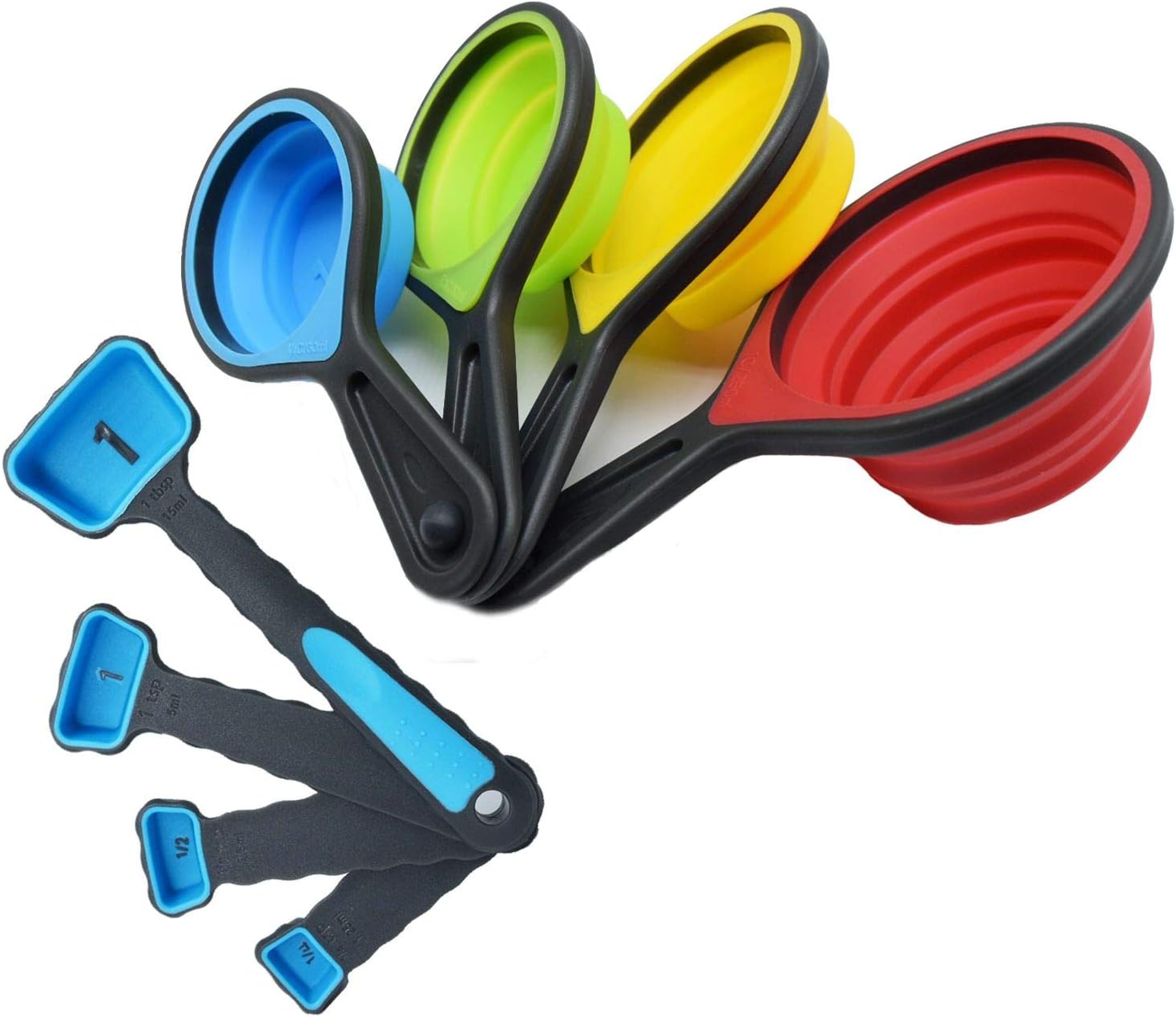 Amazon.com: Silicone Measuring Cups & Spoon Set 8 Pack Colorful ...