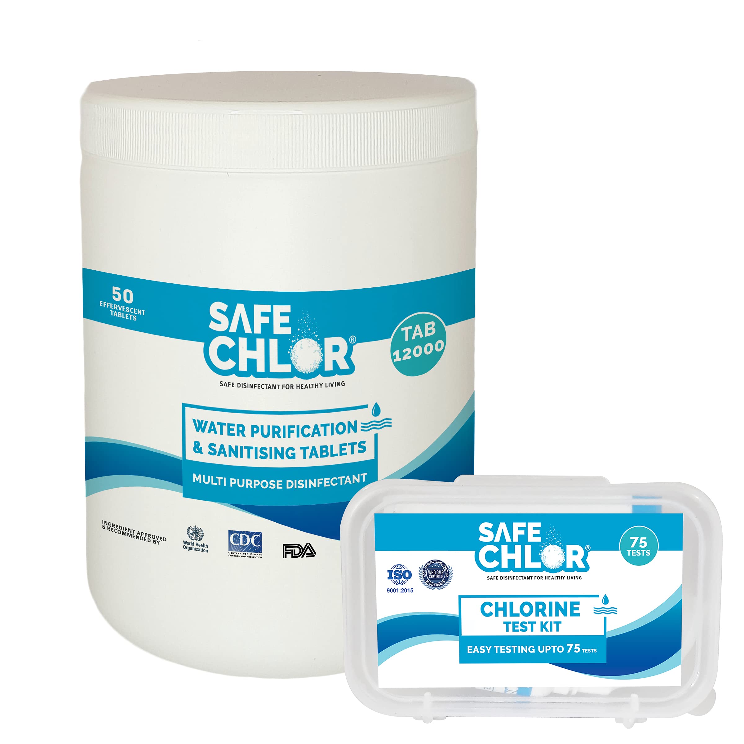 Buy Safe Chlor Tab 12000 COMBO PACK | Chlorine s + Test Kit | 50 s / 75 ...