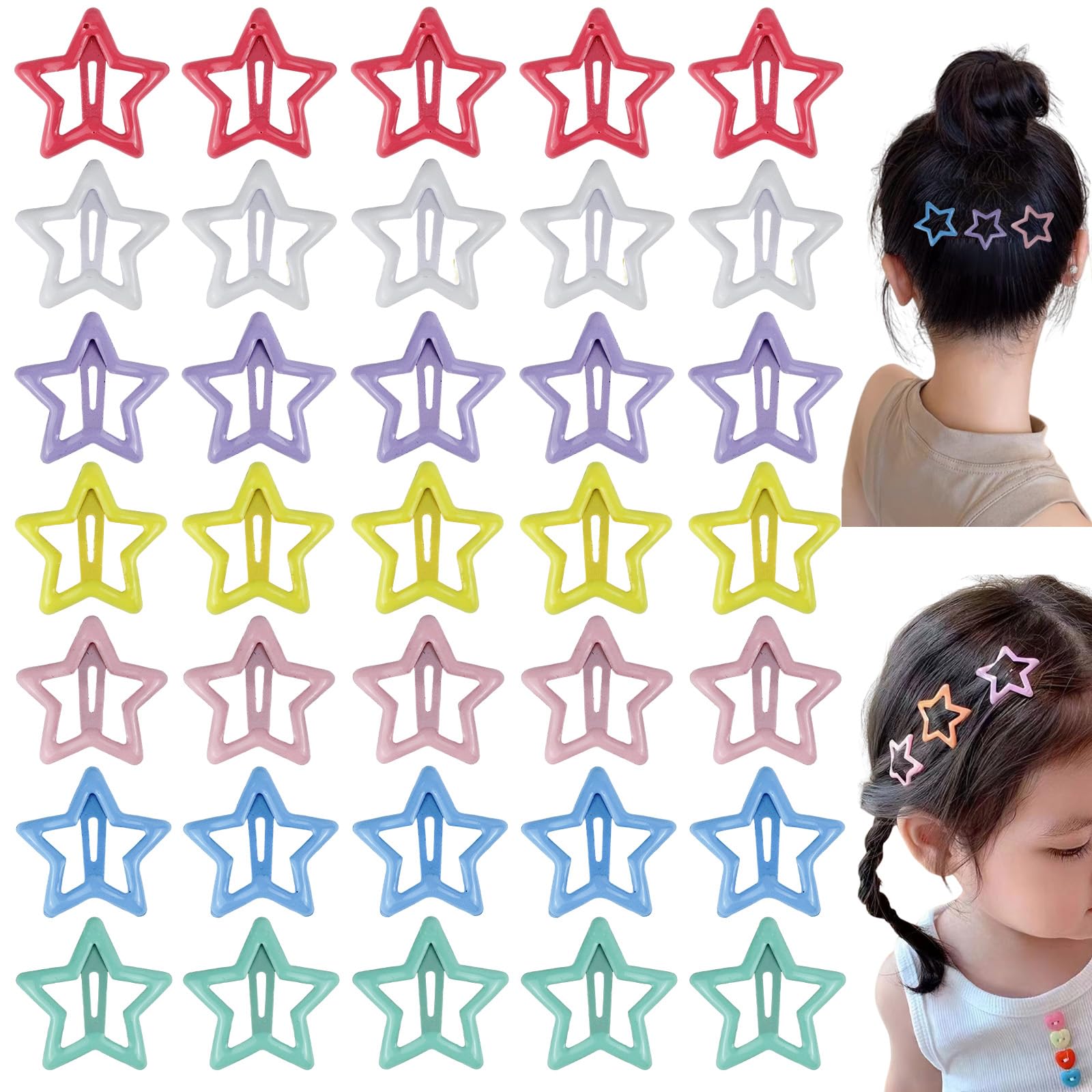 Amazon.com : 35 Pcs Colorful Star Hair Clips Non-slip Metal Snap Hair ...