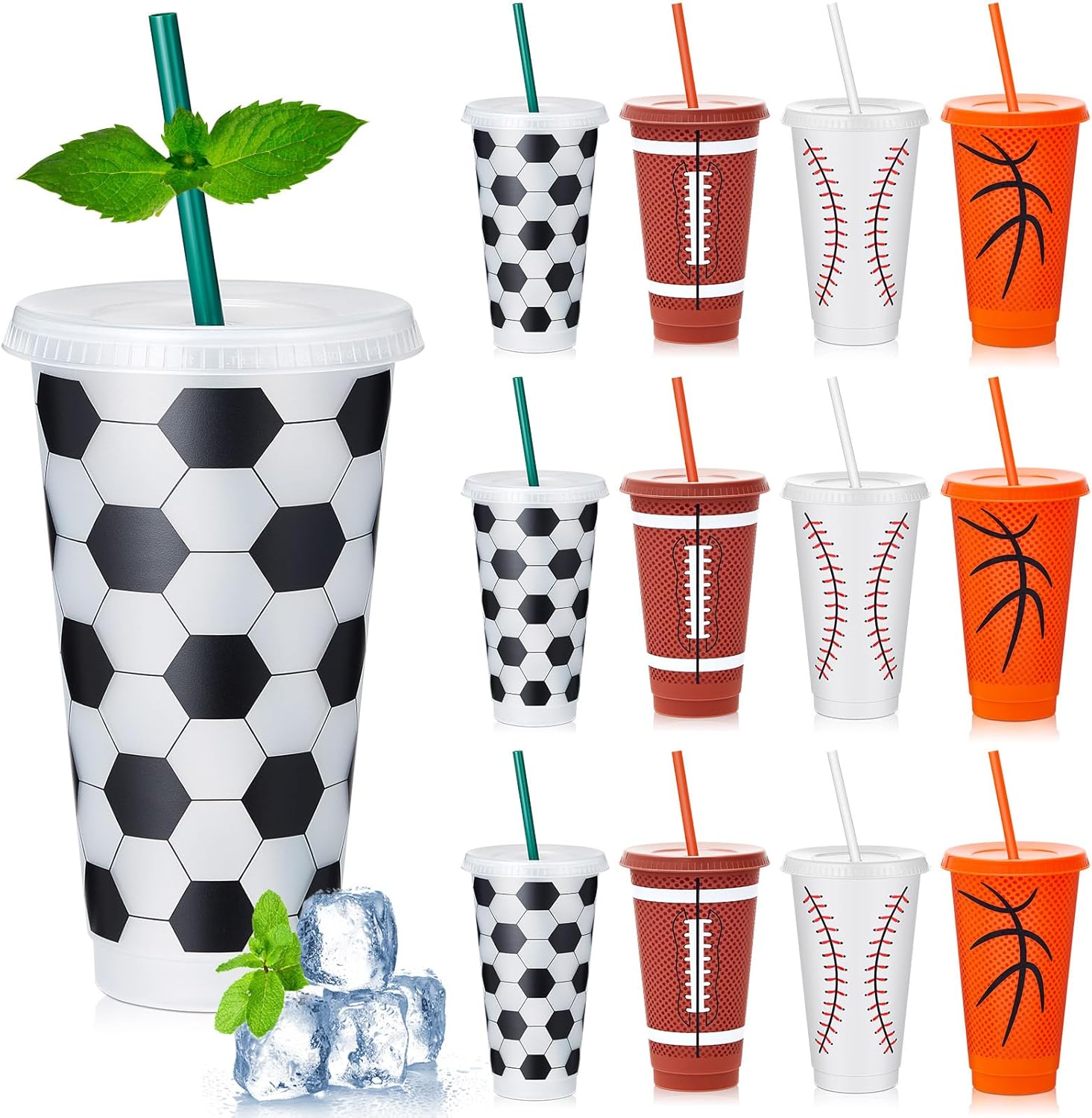 Amazon.com | SiliFine 12 Pcs Sports Themed Party Decorations Cups 24 oz ...