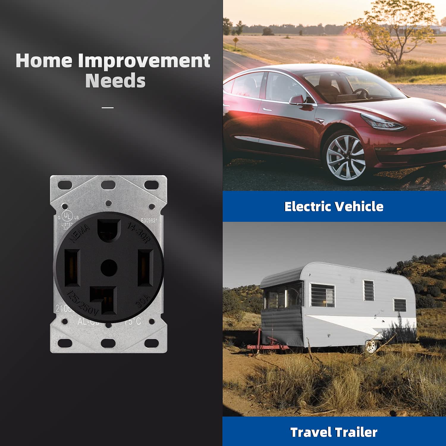 Snapklik.com : 30 Amp 3 Pole, 4 Wire 125/250 Volts 14-30R Grounding ...