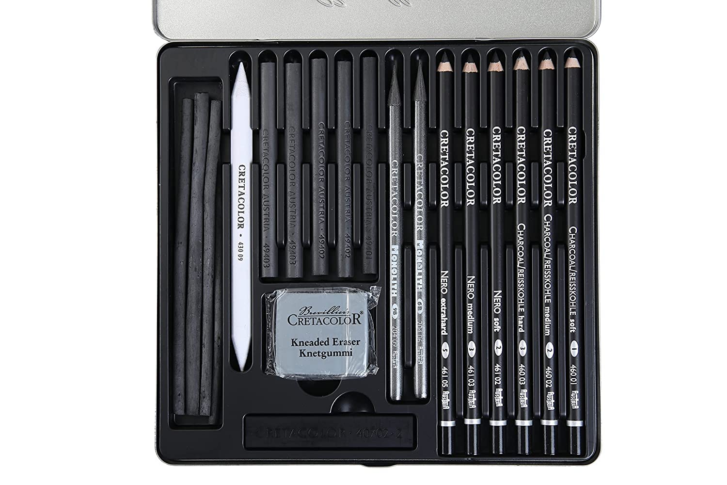 CRETACOLOR Black Box Charcoal Drawing Set of 20 - Tin Box (Free Brustro ...