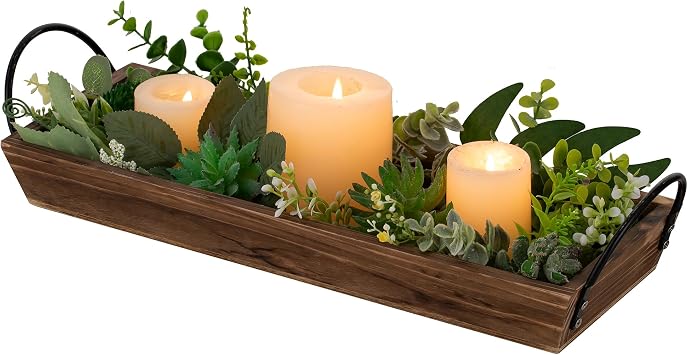 Amazon.com: Long Narrow Wood Candle Tray: Hanobe Rustic Wooden Candle ...