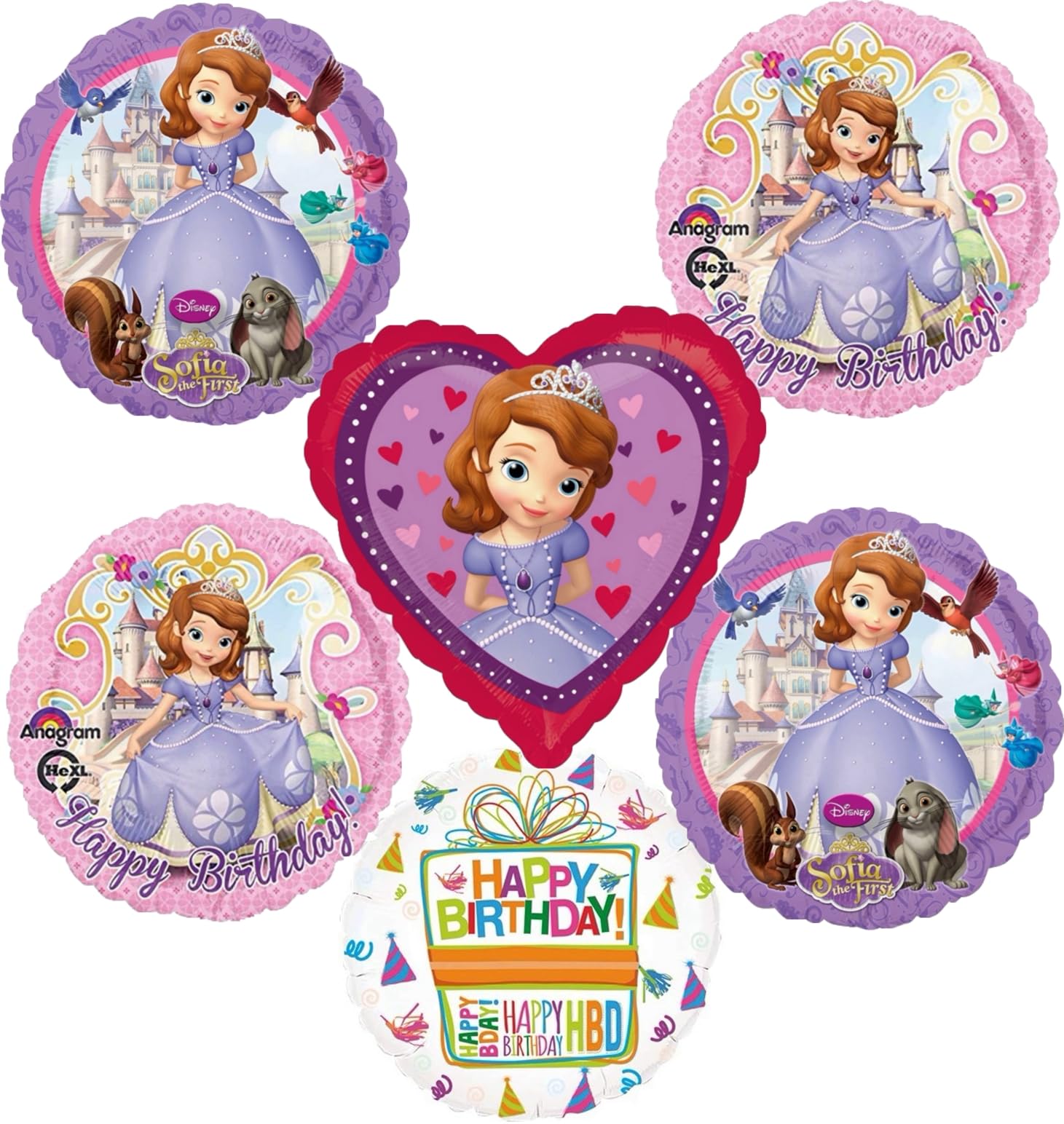 Amazon.com: Anagram Princess Sofia Birthday Party Supplies 6pc Balloon Bouquet Decorations ...