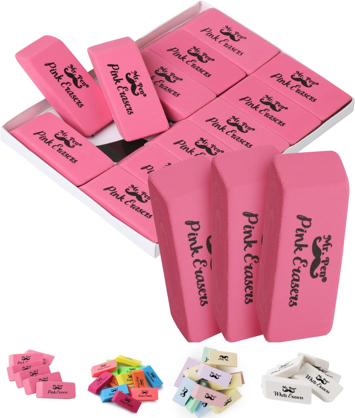 Amazon.com : Mr. Pen Pink Pencil Erasers, Large, Pack of 12 : Office ...