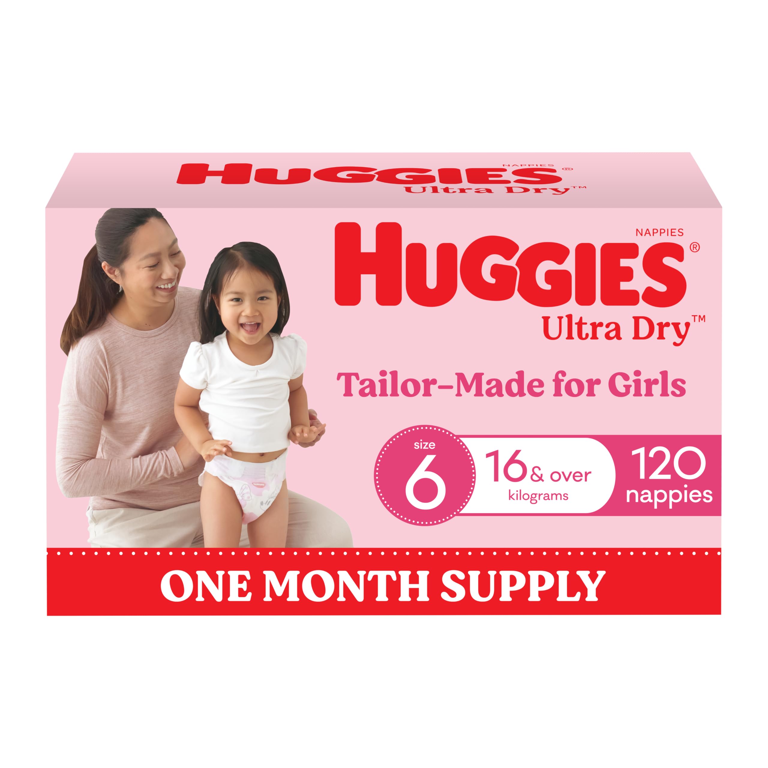 Huggies Ultra Dry Nappies Girls Size 6 (16+kg) 120 Count - One Month ...