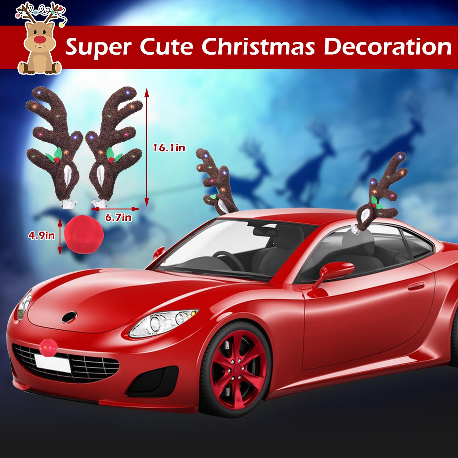 Reindeer Antlers For Cars Christmas Reindeer Antlers With LED Lights ...