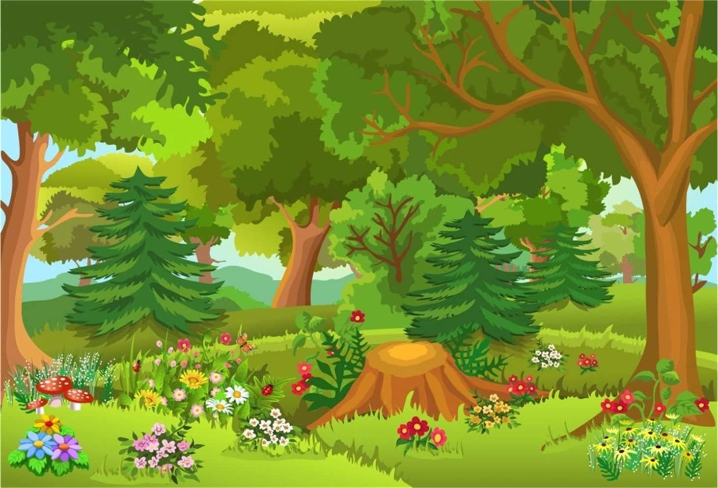 Buy CSFOTO 8x6ft Cartoon Forest Backdrop Spring Wild Flowers Trees ...
