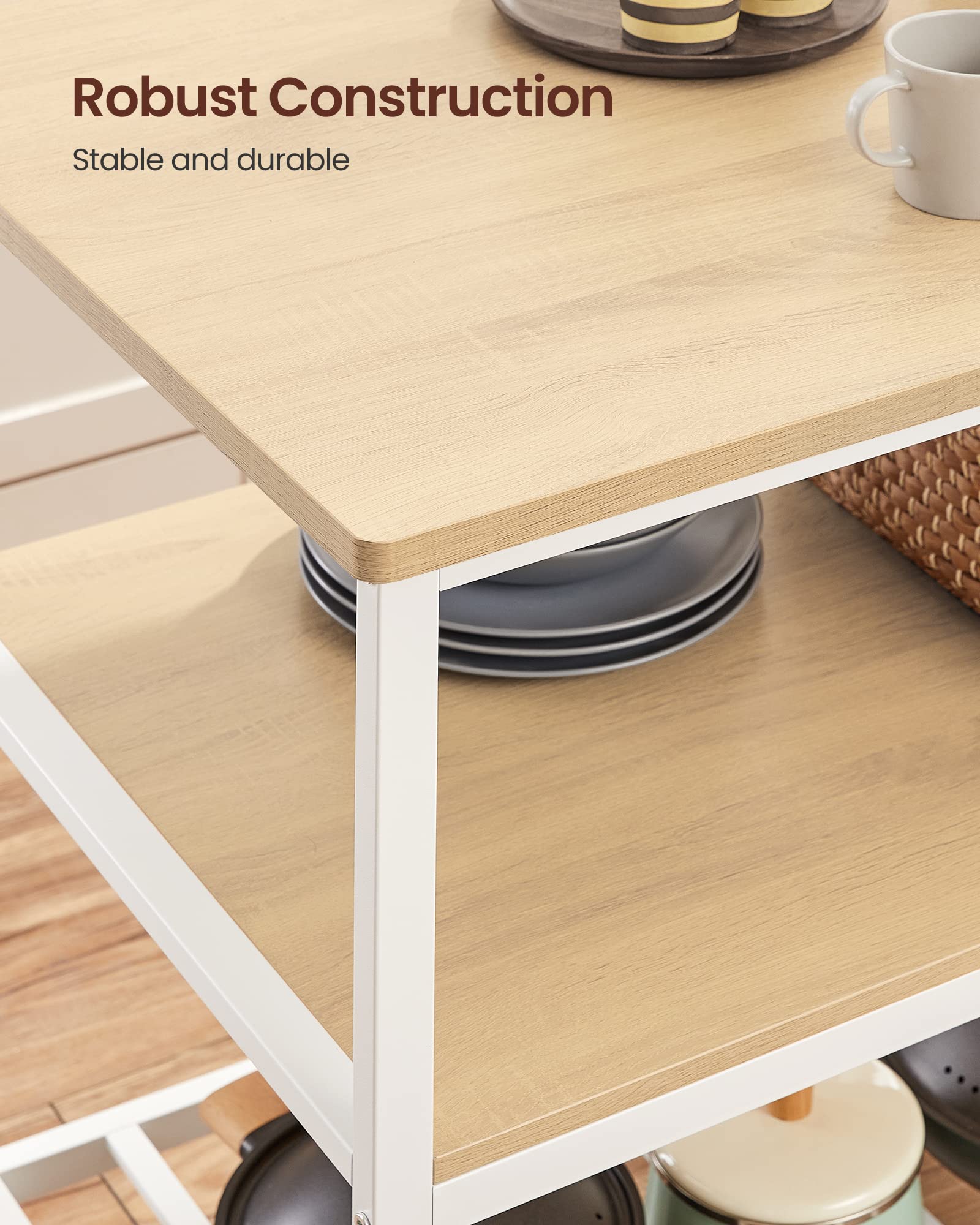 VASAGLE Kitchen Island with 3 Shelves, 47.2 Inches Kitchen Shelf with ...