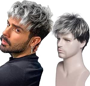 Perruque courte pour homme - Perruque synthétique complète - Mélange ...
