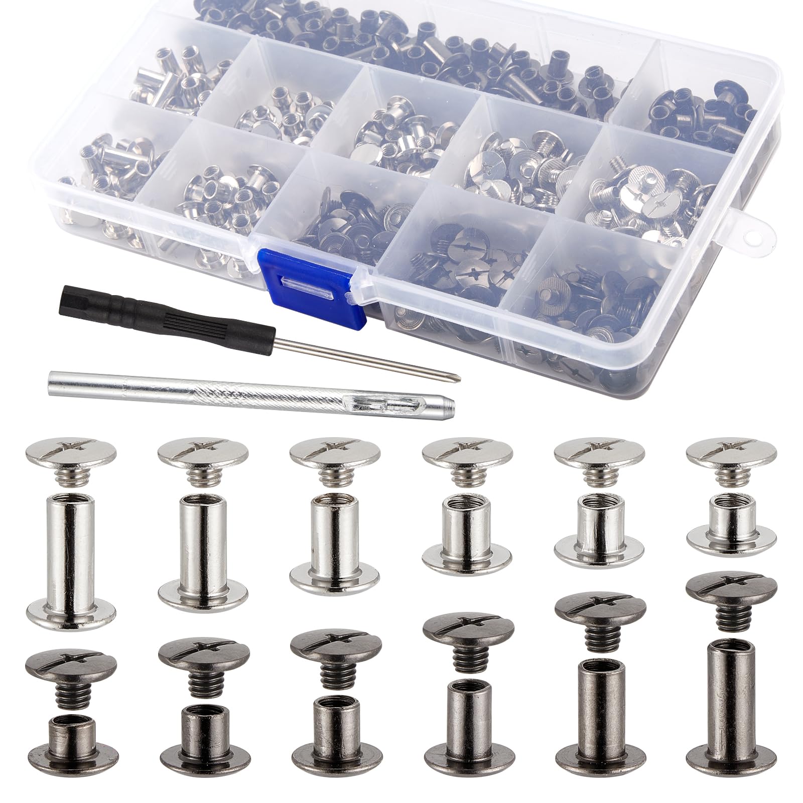 Amazon.com: 180 Sets Chicago Screws Kit 6 Sizes M5 Leather Rivets ...