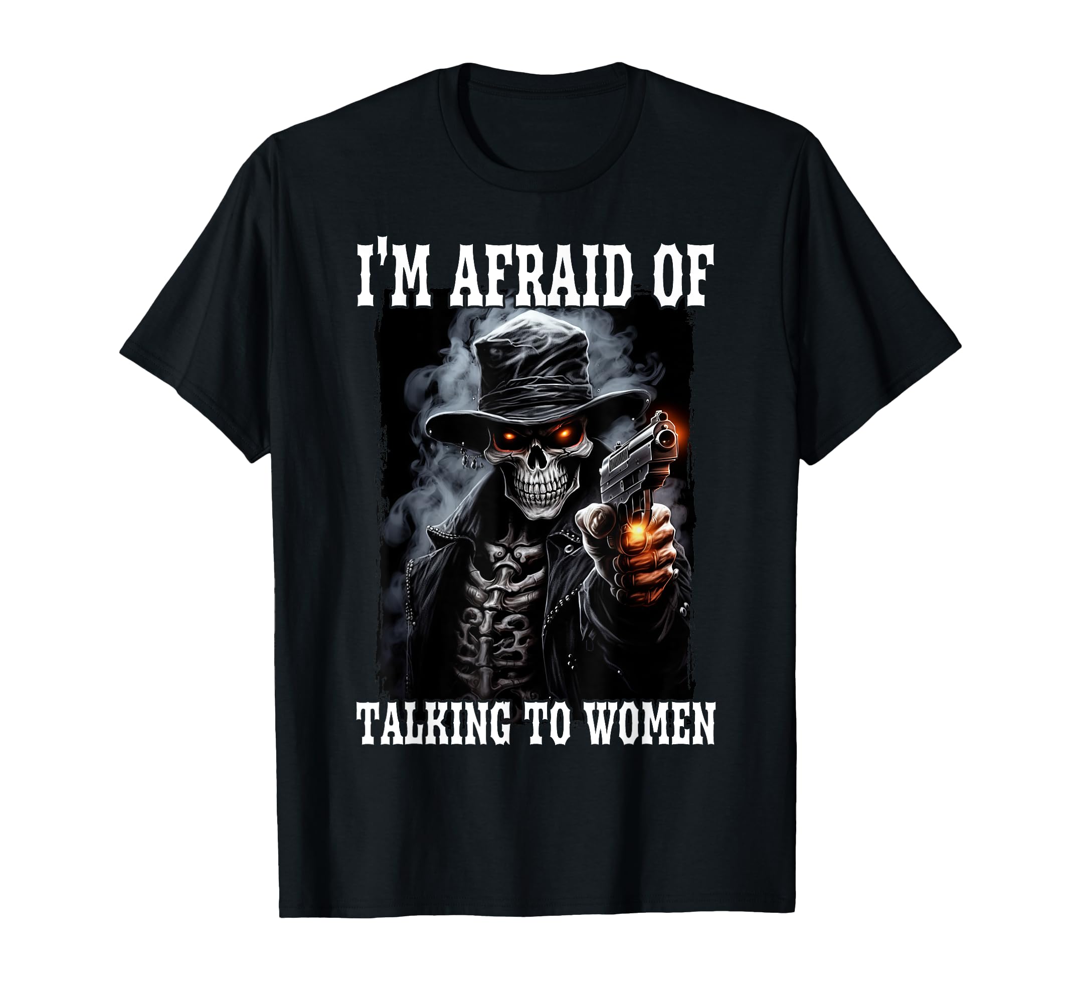 Amazon.com: I'm Afraid Of Talking To Women Cringe Skeleton T-Shirt ...