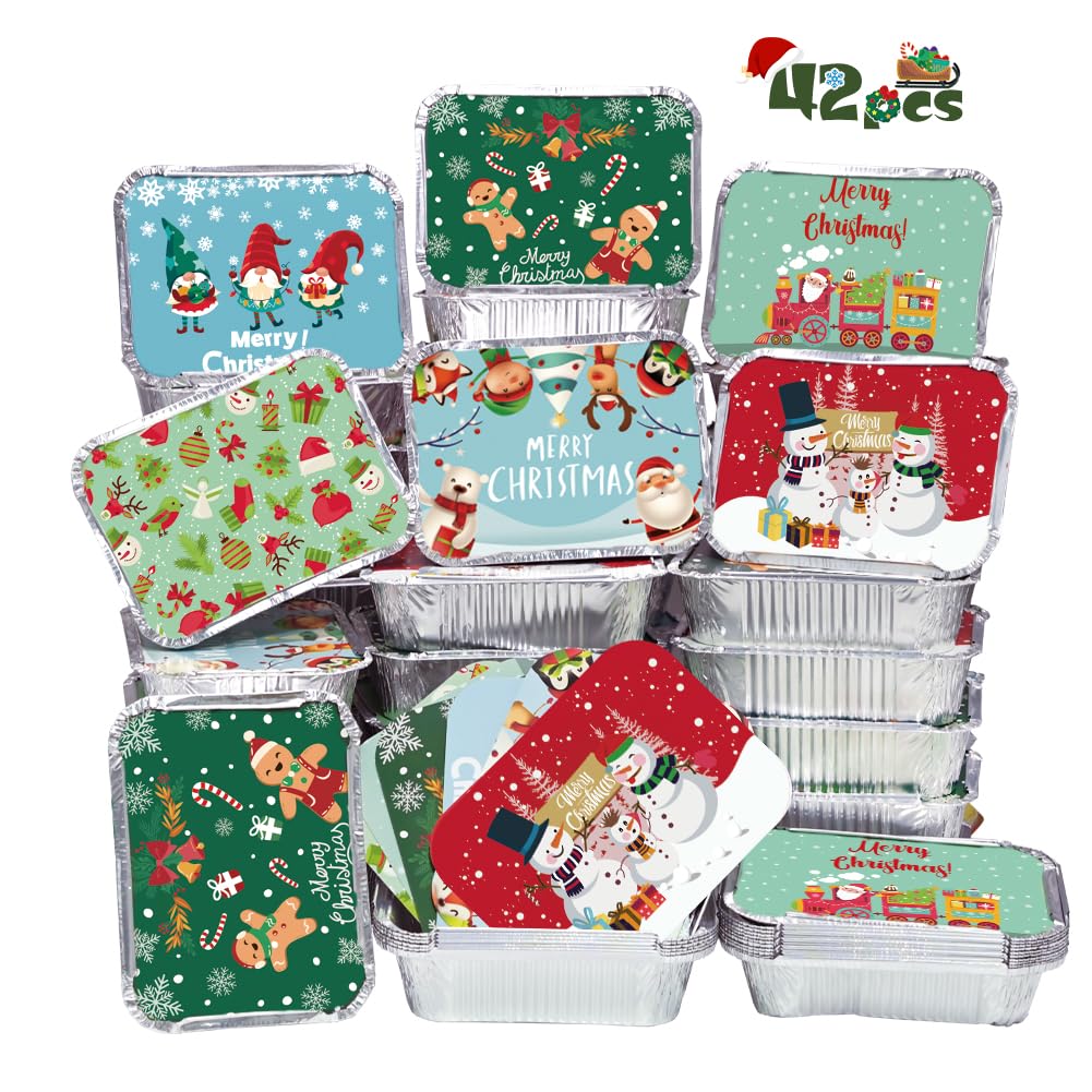 Amazon.com: 42Pcs Christmas Tin Foil Containers with Lid, Rectangular ...