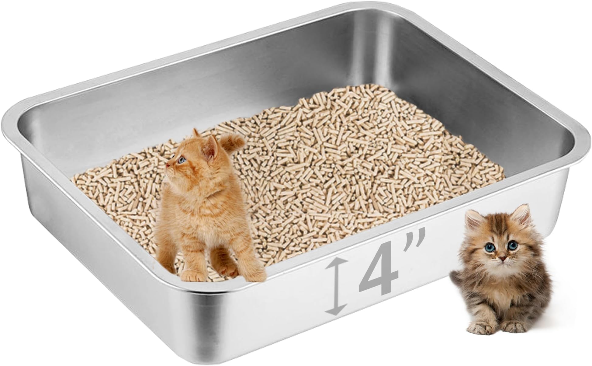 Amazon.com: Stainless Steel Cats Litter Box, 4" Height Litter Box for ...
